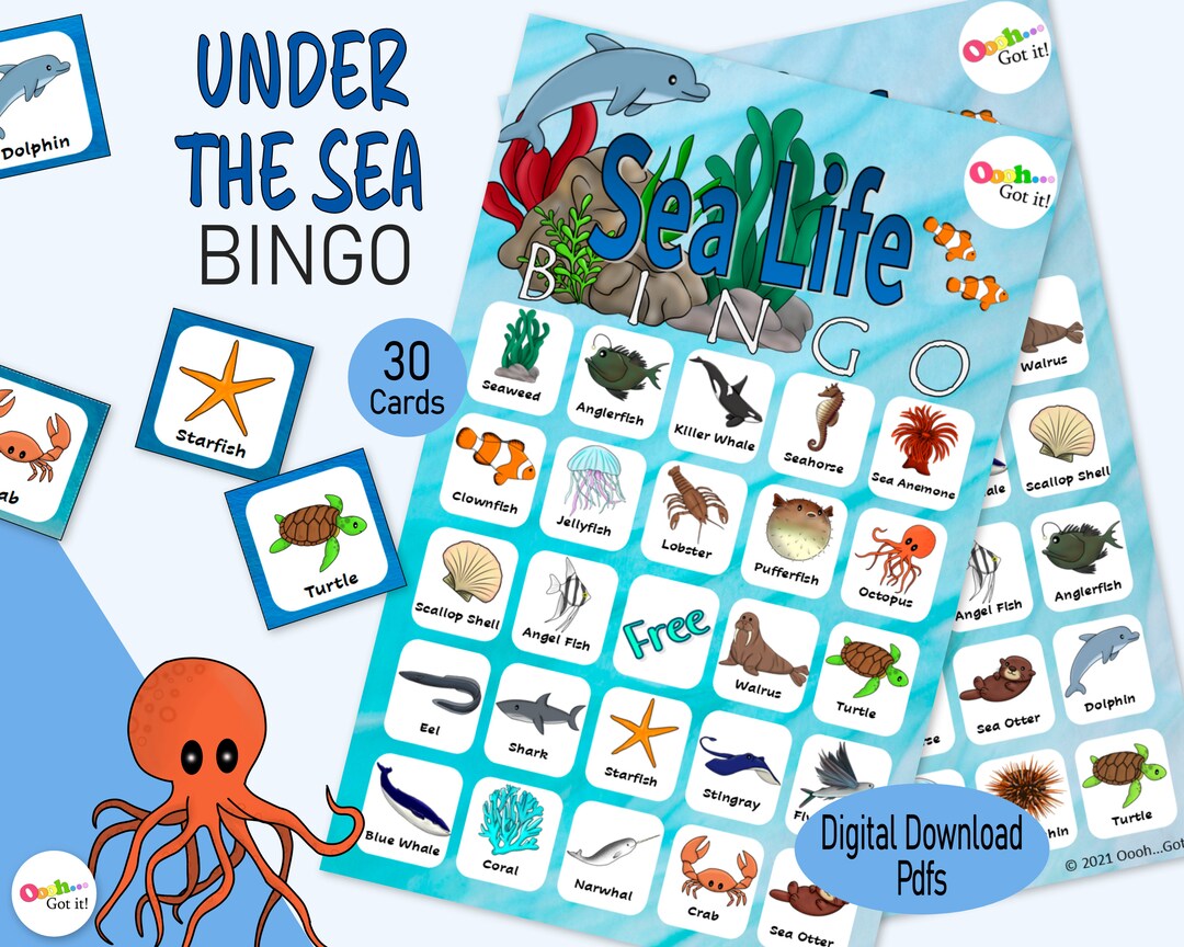 Under the Sea Bingo Game, a Printable Ocean Animals Kids Activity, for ...