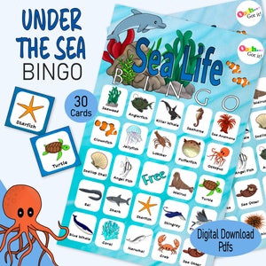 Under the Sea Bingo Game, a Printable Ocean Animals Kids Activity, for ...
