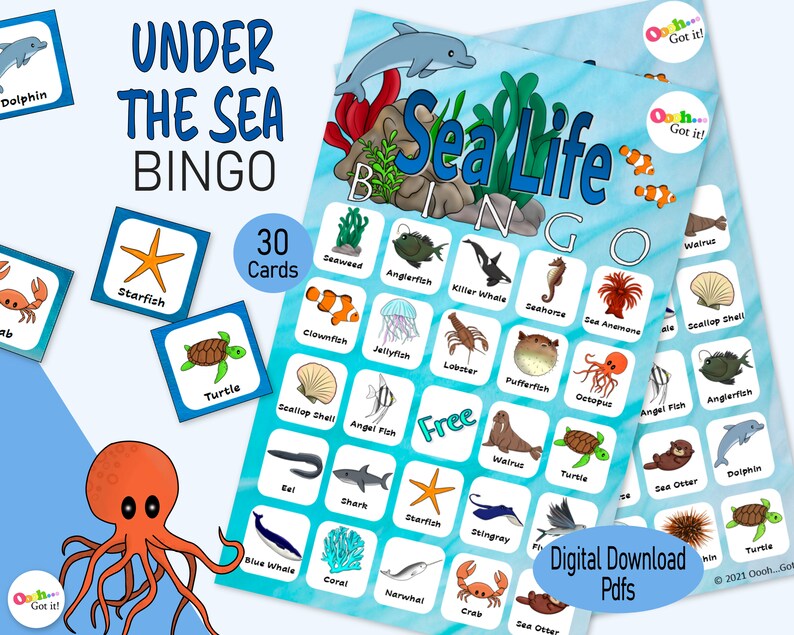 Under the Sea Bingo Game, a Printable Ocean Animals Kids Activity, for ...