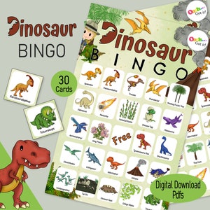 Dinosaur Bingo, Printable Jurassic 2nd Birthday Party Game, a T-rex ...