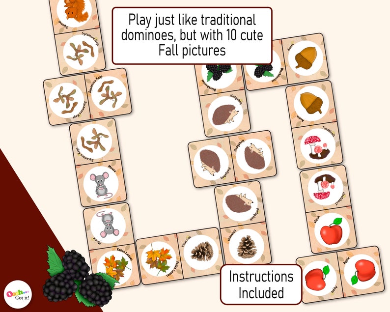 Fall Dominoes, a Printable Autumn Kids Activity, a Picture Matching ...