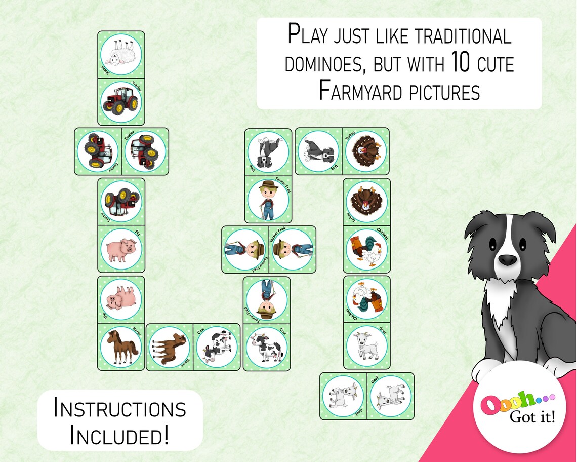 Farm Animals Dominoes a Printable Farmyard Game Party Favor | Etsy UK