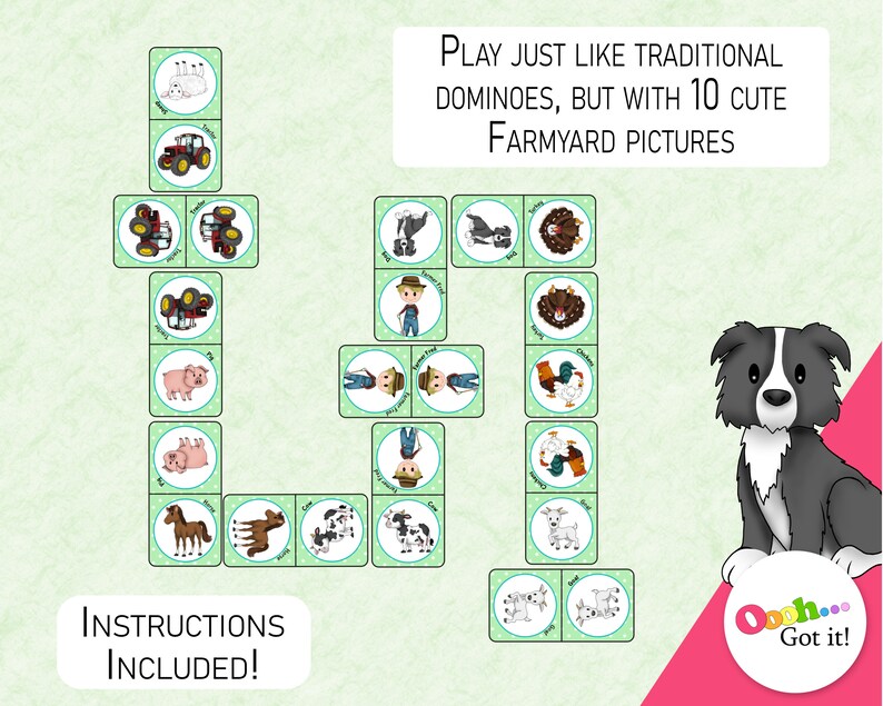 Farm Animals Dominoes a Printable Farmyard Game Party Favor | Etsy UK