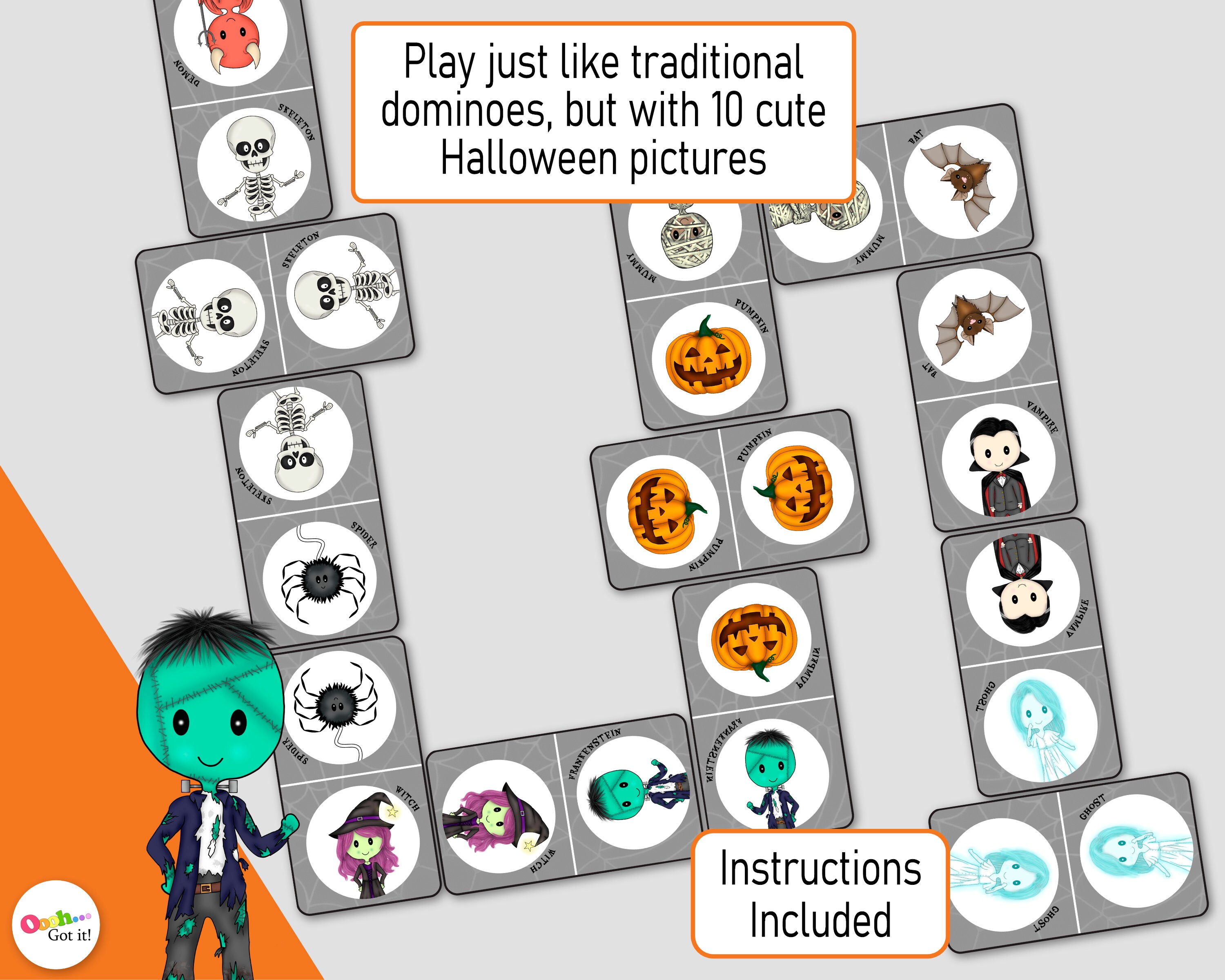 Halloween Dominoes, a Spooky Printable Matching Game Domino Game for ...