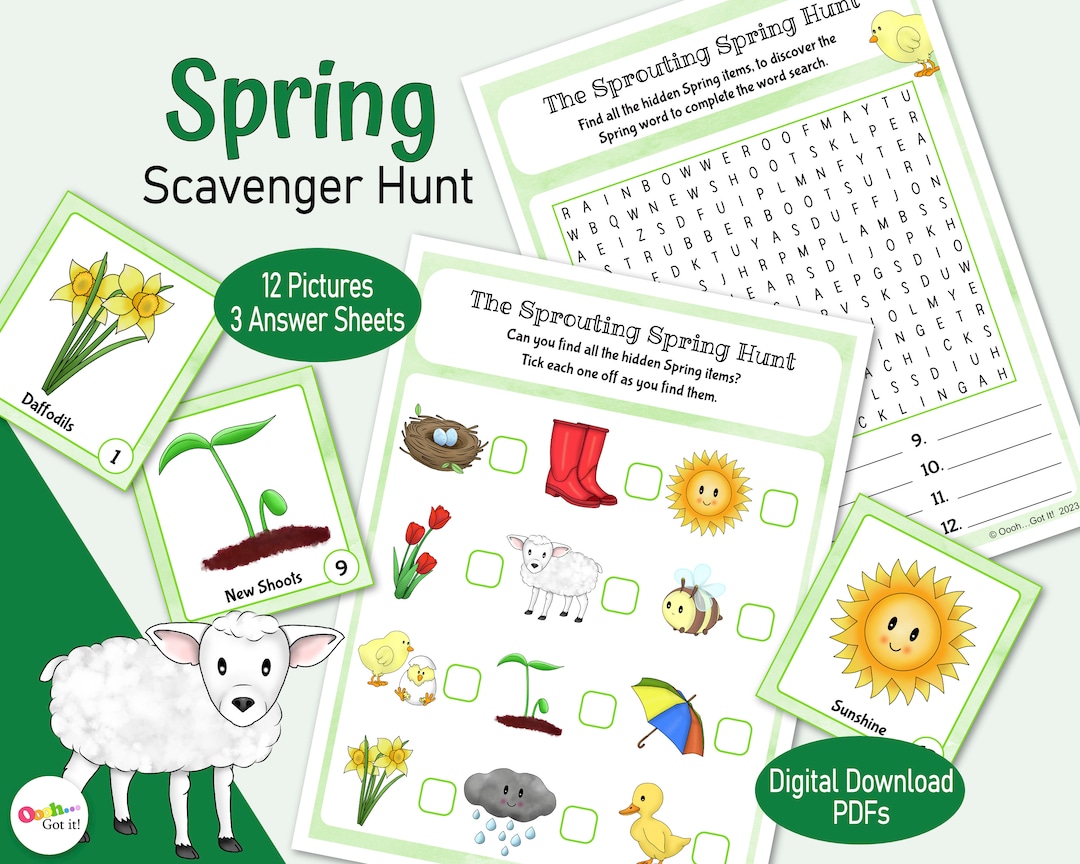 Spring Scavenger Hunt, a Printable Picture Matching Springtime Family ...