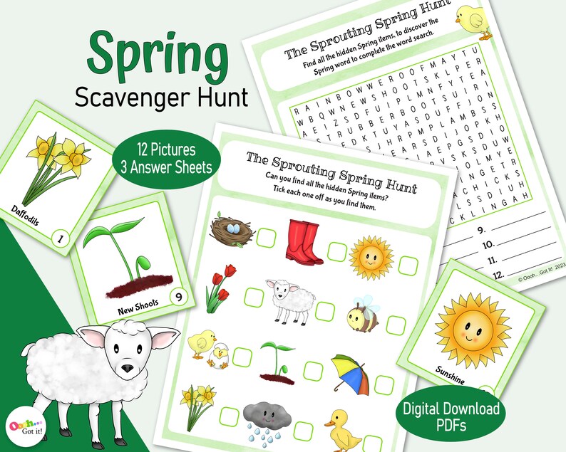 Spring Scavenger Hunt, a Printable Picture Matching Springtime Family ...