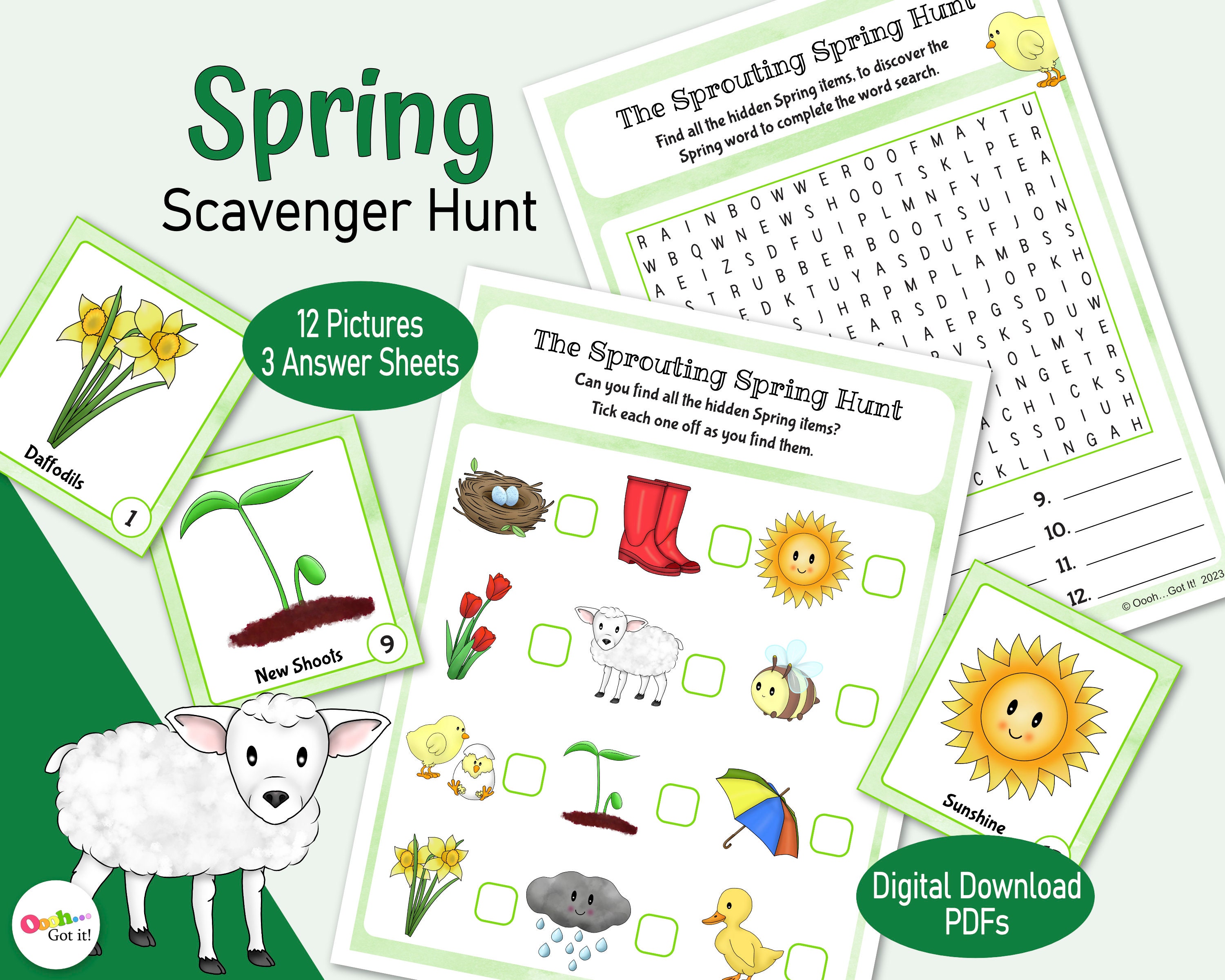 Spring Scavenger Hunt, a Printable Picture Matching Springtime Family ...