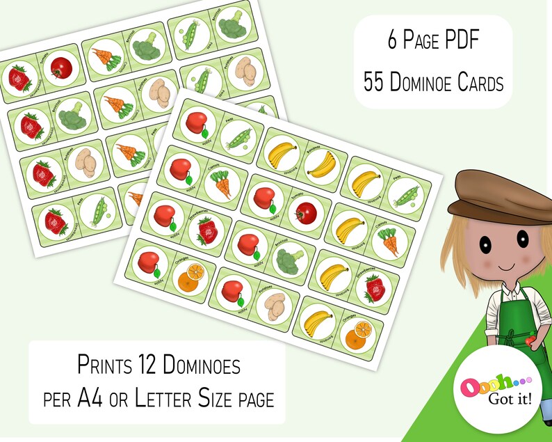 Fruit & Vegetable Dominoes a Printable Healthy Eating - Etsy