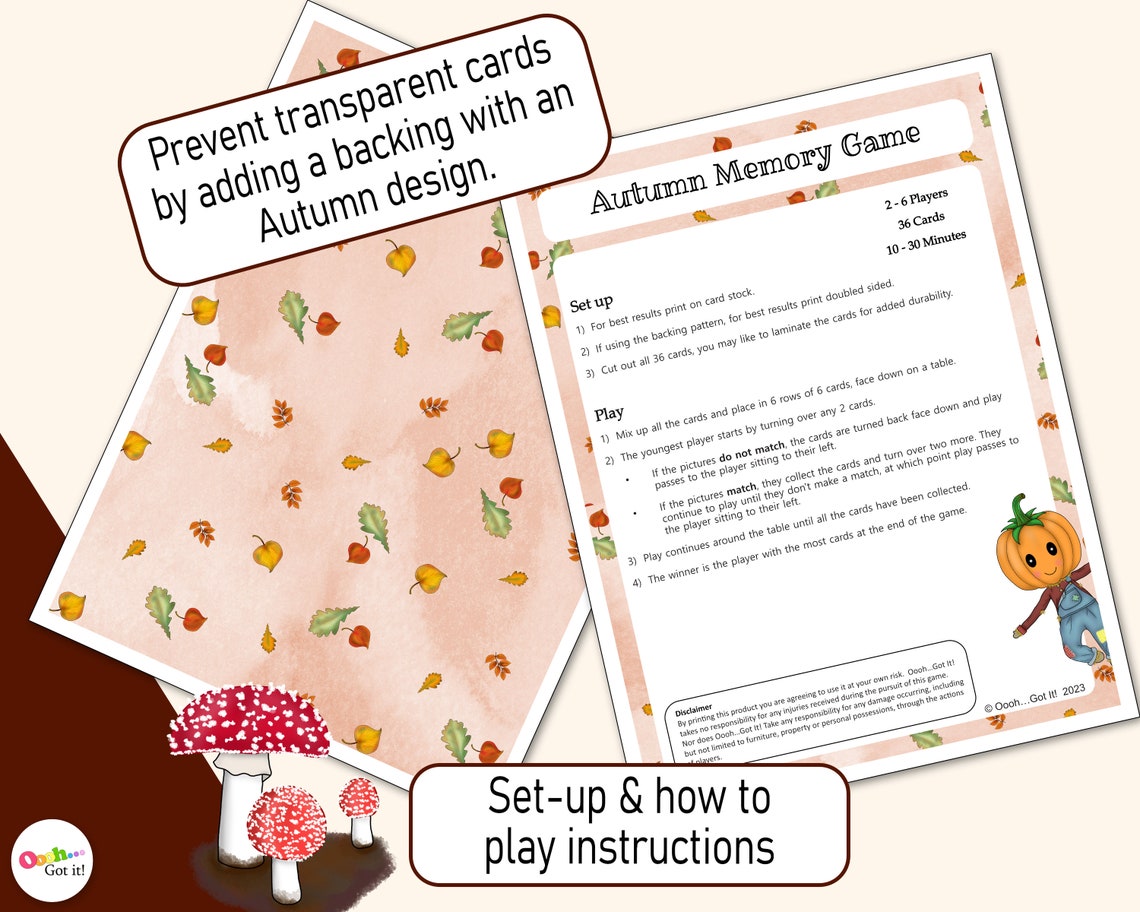 Autumn Memory Card Game, a Printable Fall Picture Matching Game, for ...