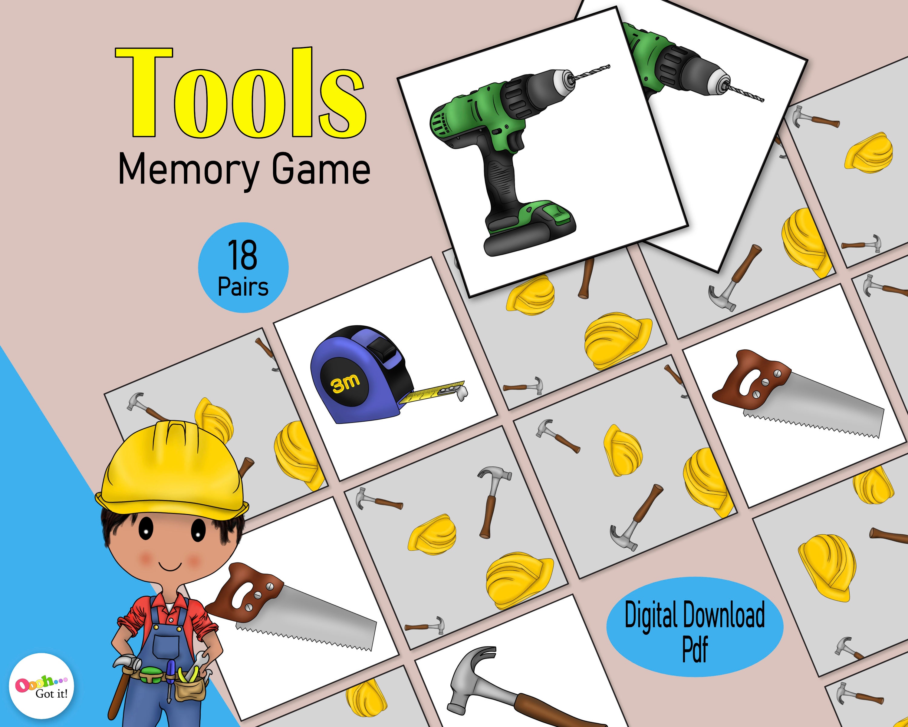 Toolbox Memory Game, a Printable Construction Card Game, a DIY Tools ...