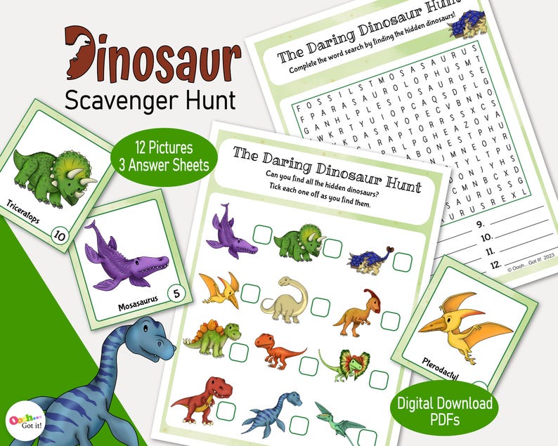 Dinosaur Picture Scavenger Hunt, a Printable Jurassic Picture Matching ...