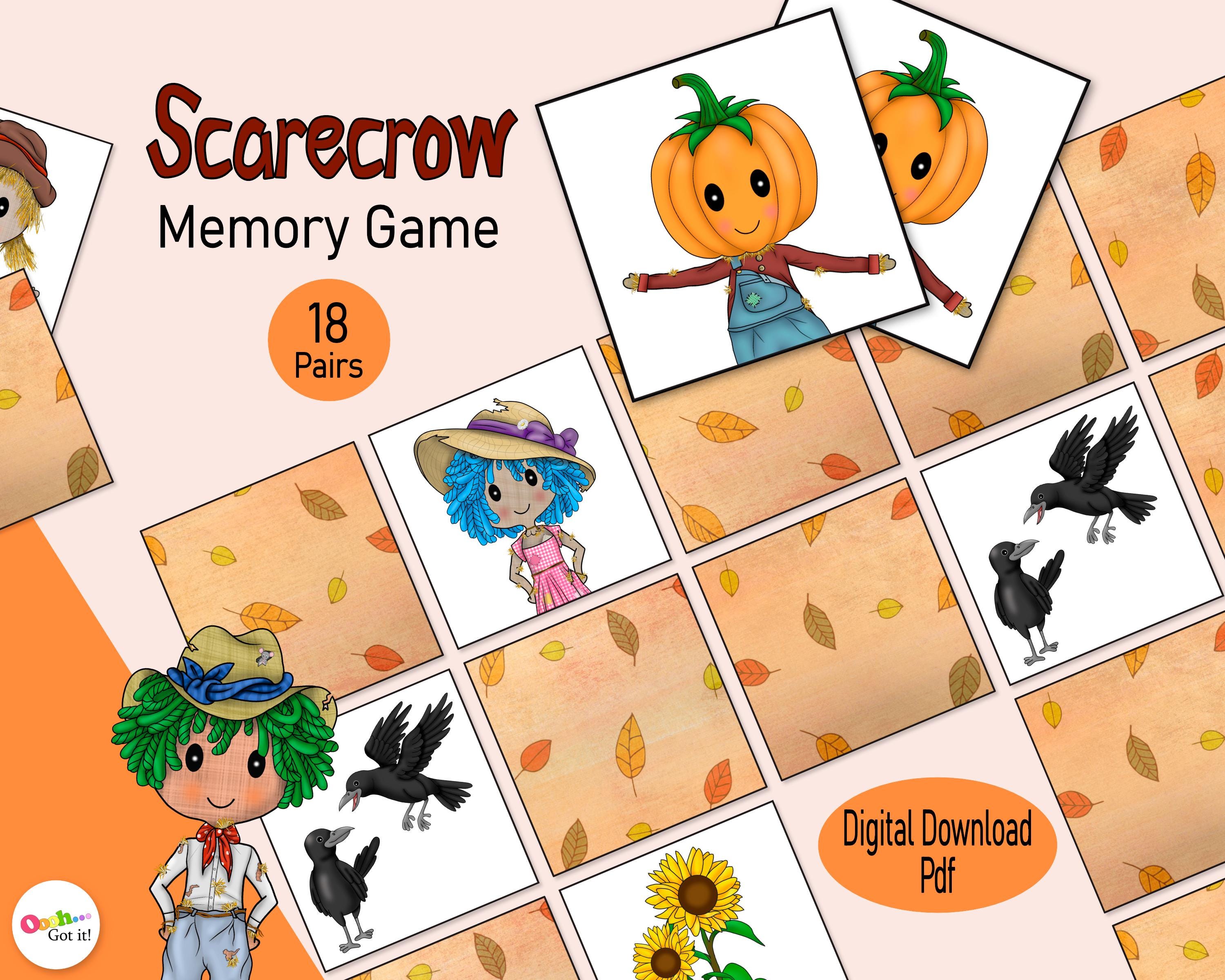 Scarecrow Memory Card Game, a Printable Fall Harvest Picture Matching ...