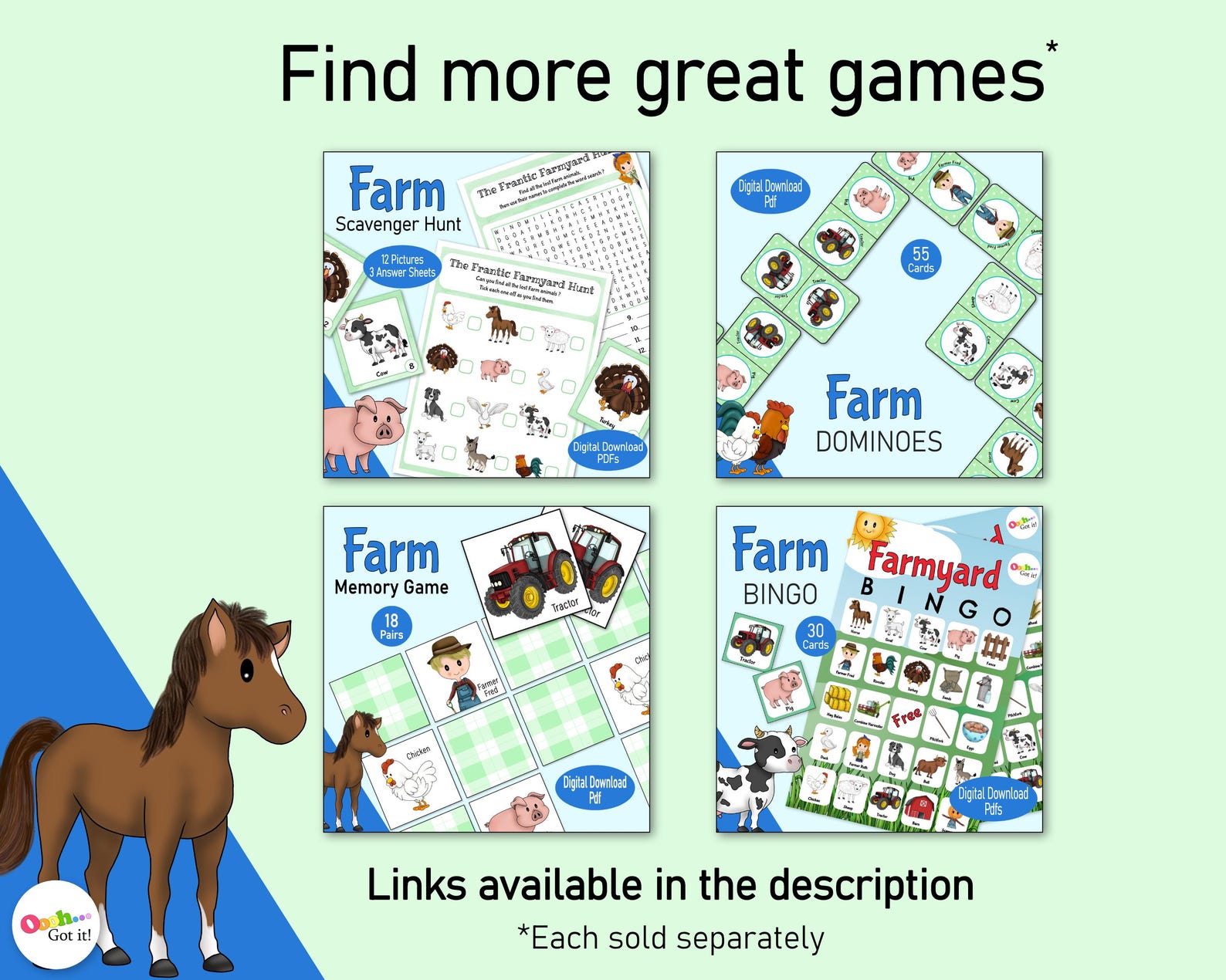 Farm Animals Bingo, a Printable Farmyard Kids Game, 30 Cards for a ...