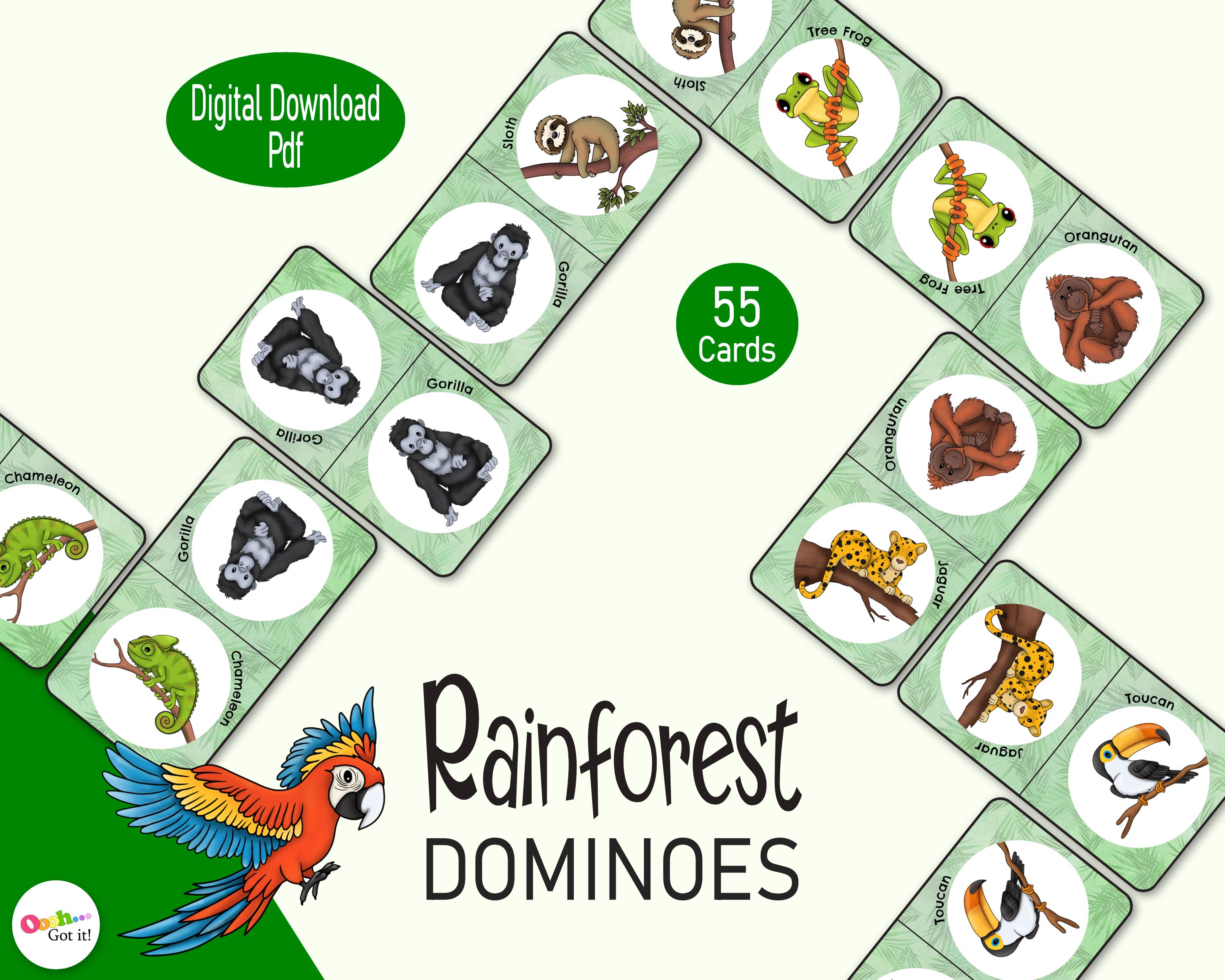 Rainforest Animal Dominoes – A Fun Printable Jungle Wildlife Picture ...