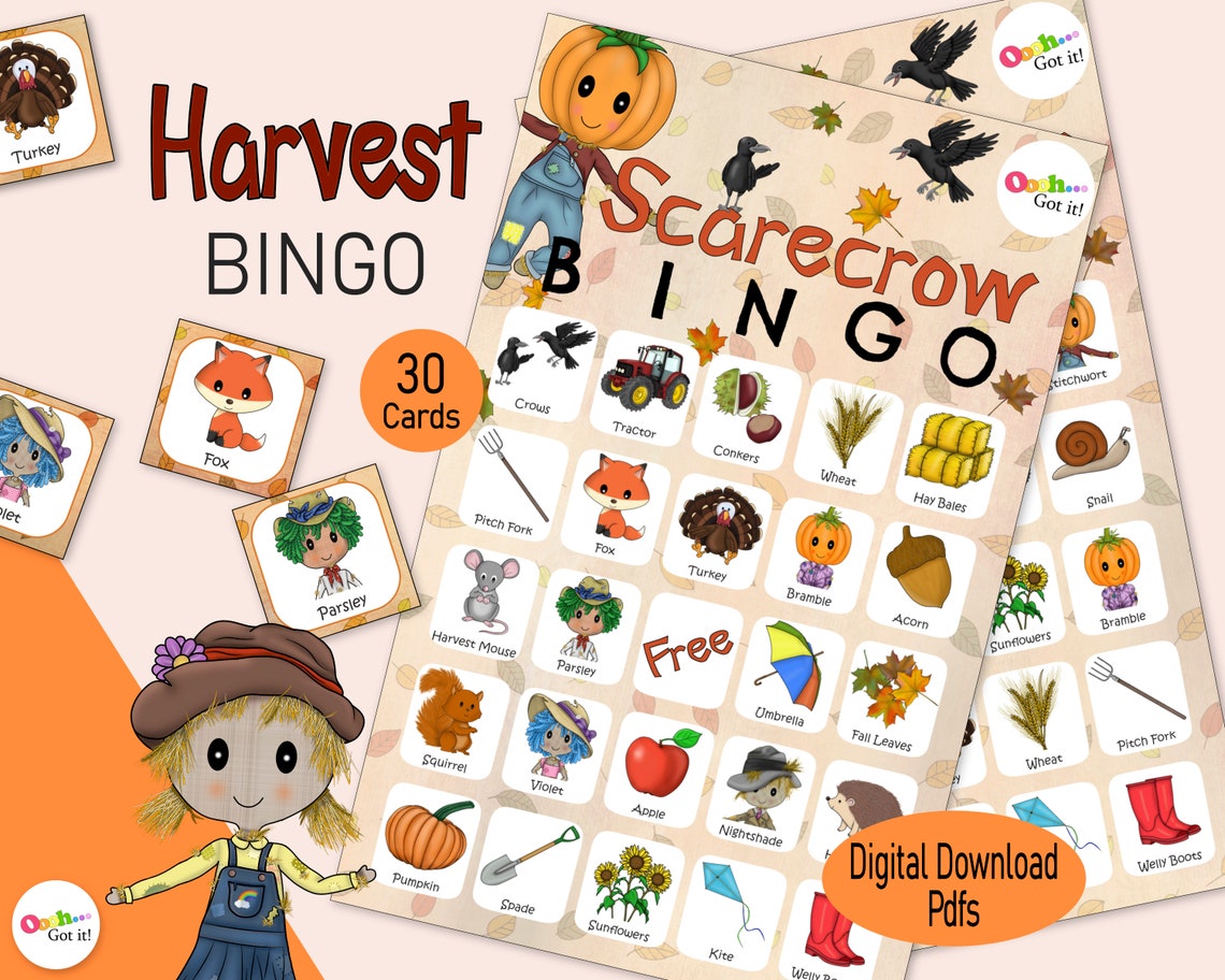 Fall Scarecrow Bingo Game, a Printable Kids Activity, a Family Game ...
