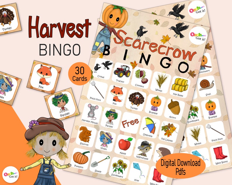 Fall Scarecrow Bingo Game, a Printable Kids Activity, a Family Game ...