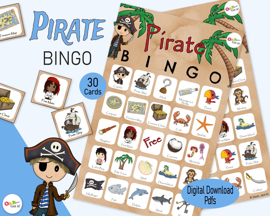 Pirate Bingo Game, a Printable Kids Activity, for a Pirate Birthday ...
