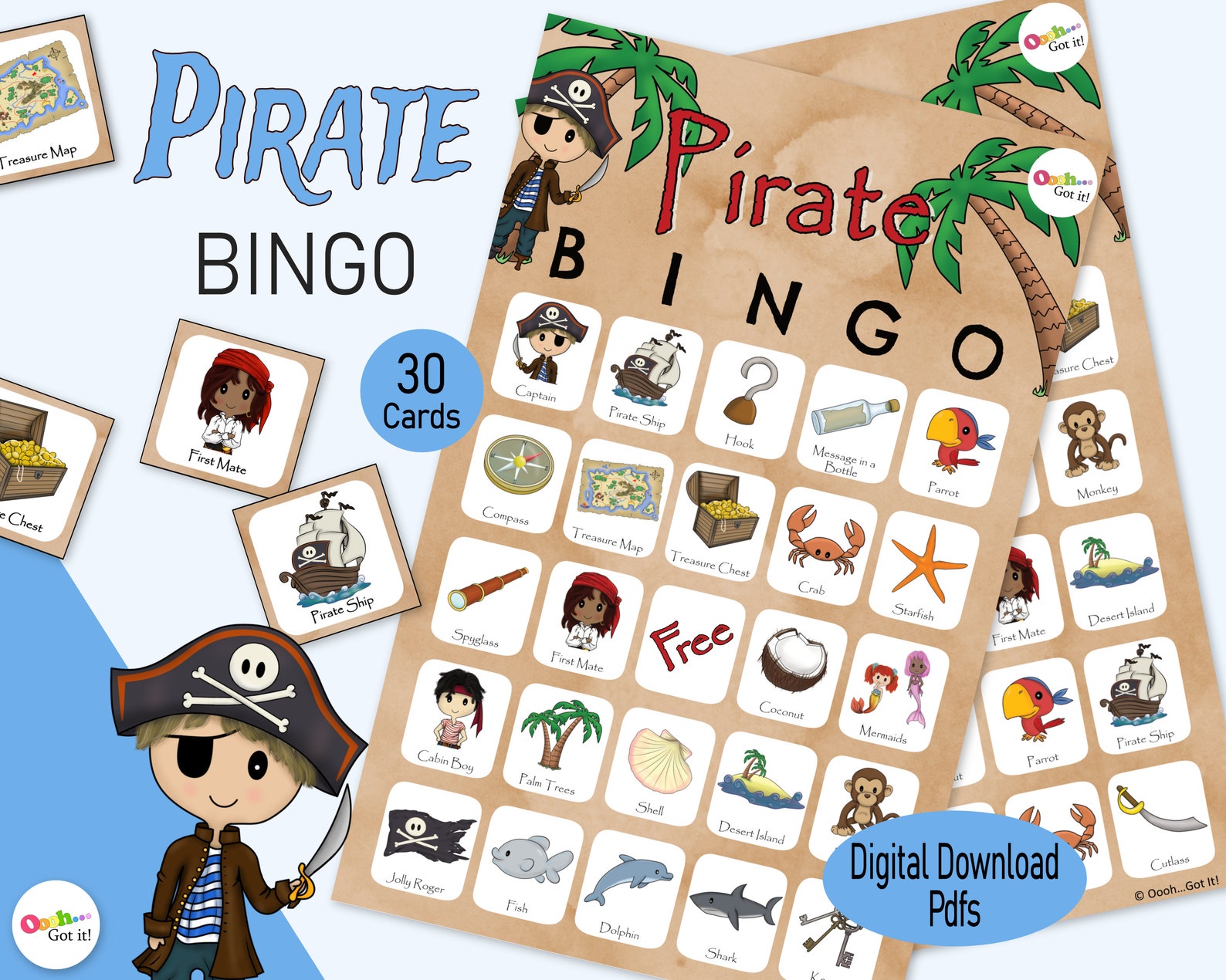 Pirate Bingo Game, a Printable Kids Activity, for a Pirate Birthday ...