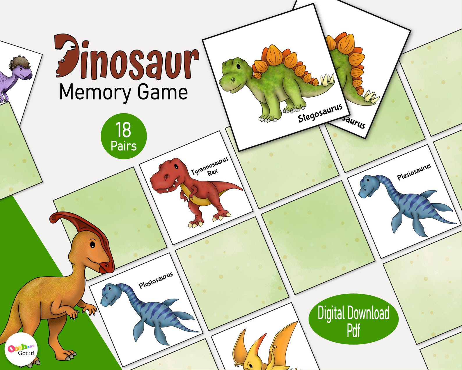 Dinosaur Memory Card Game, a Printable Jurassic Picture Matching Game ...