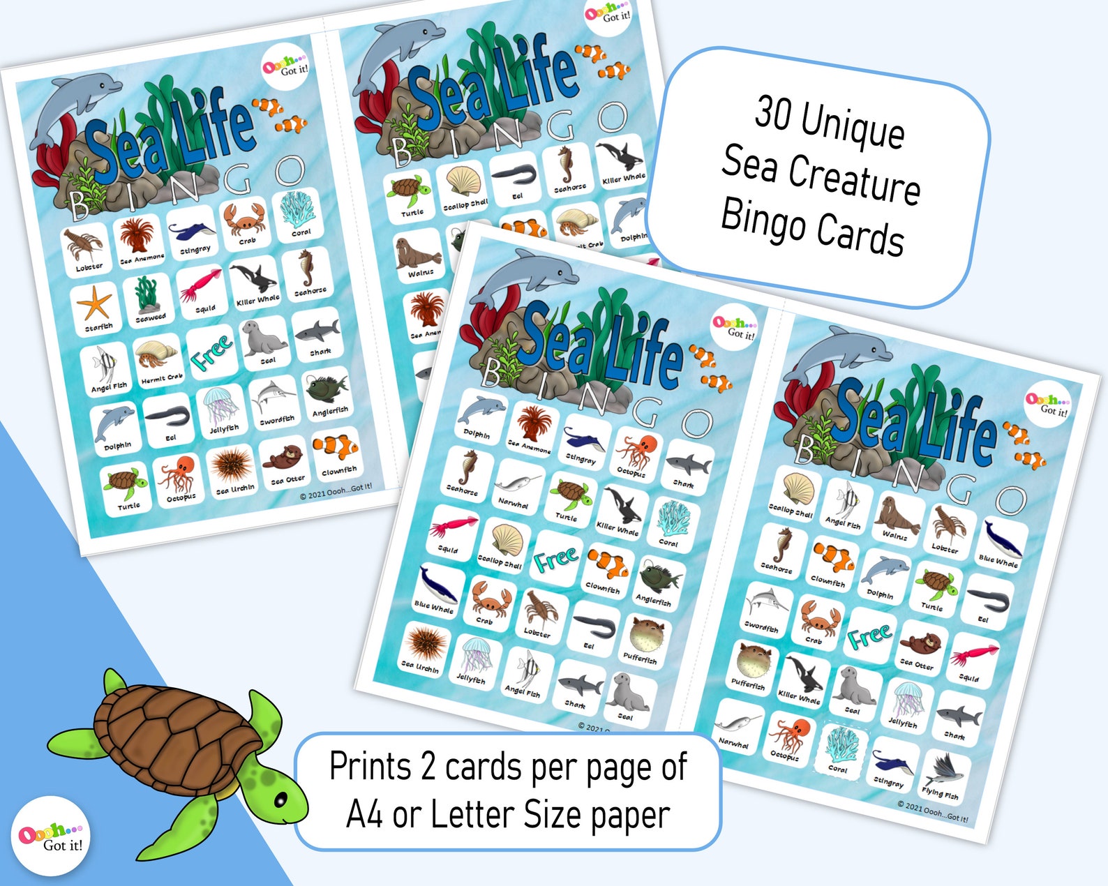 Under the Sea Bingo Game, a Printable Ocean Animals Kids Activity, for ...