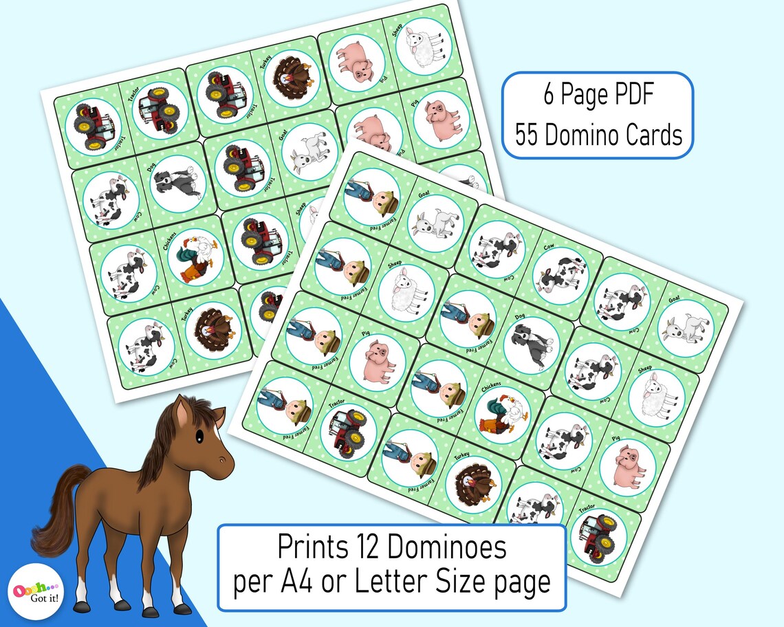 Farm Animals Dominoes, a Printable Farmyard Game Party Favor, or Gift ...