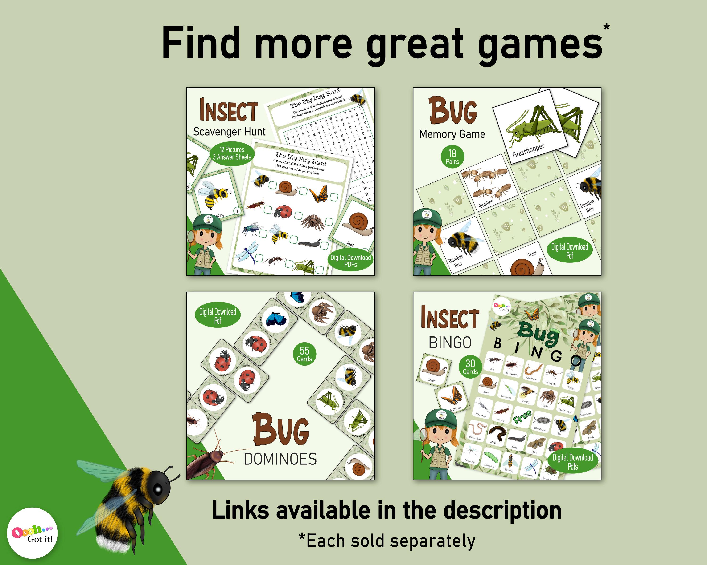 Bug Bingo, a Printable Creepy Crawler Party Game, a Insect Hunter ...