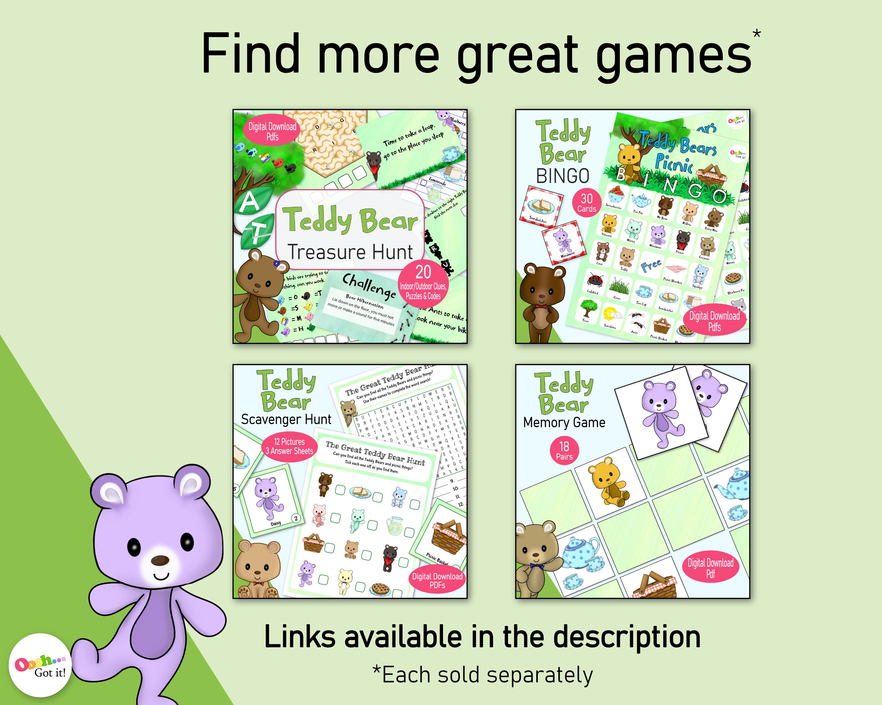 Teddy Bear Picnic Memory Cards, a Printable Picture Matching Game for ...