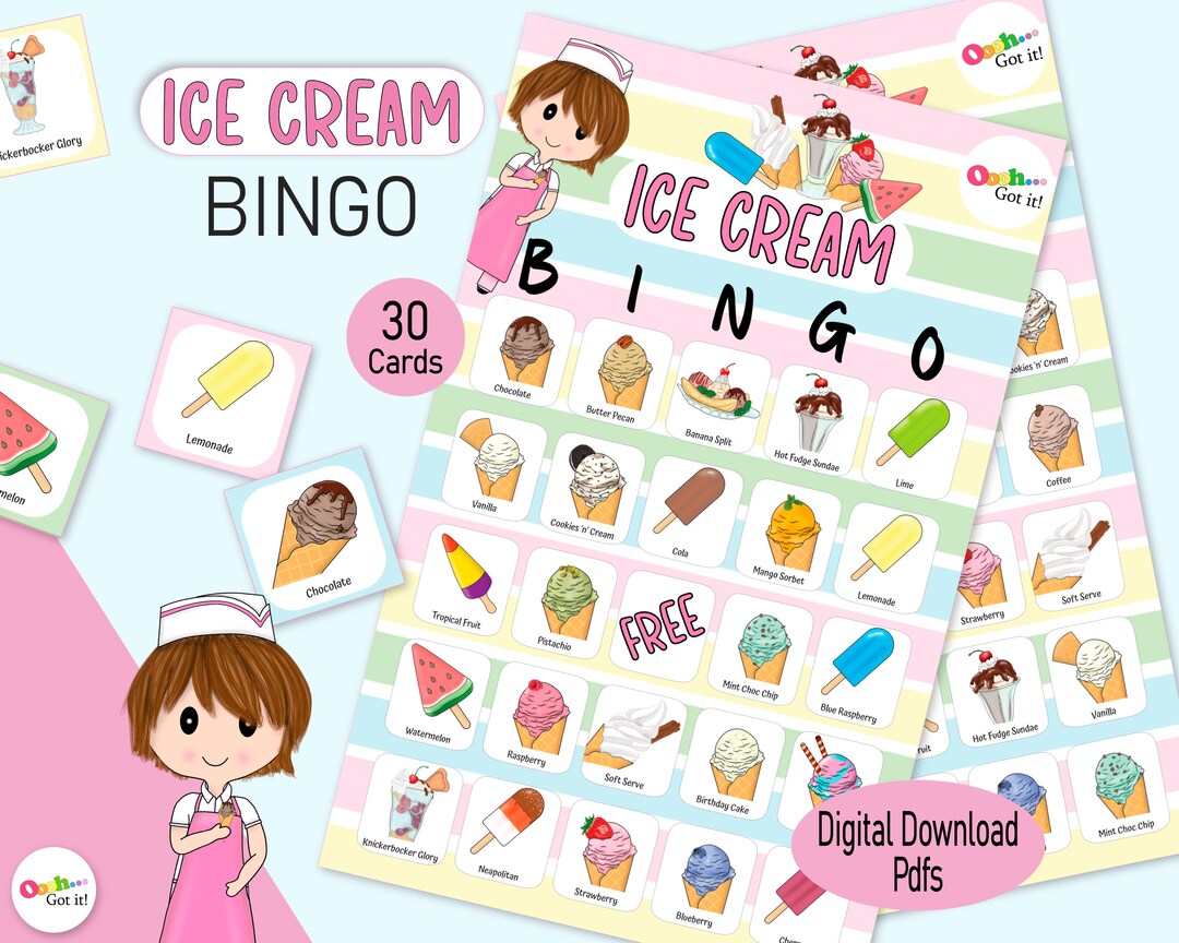 Ice Cream Bingo, a Printable Sweet Party Game, Summer Fun for Kids, a ...