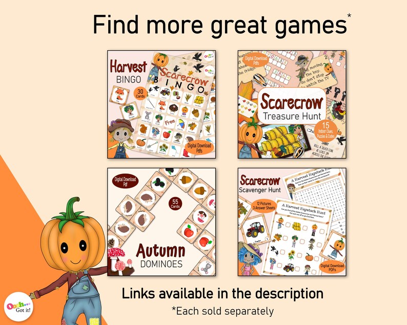 Scarecrow Memory Card Game, a Printable Fall Harvest Picture Matching ...