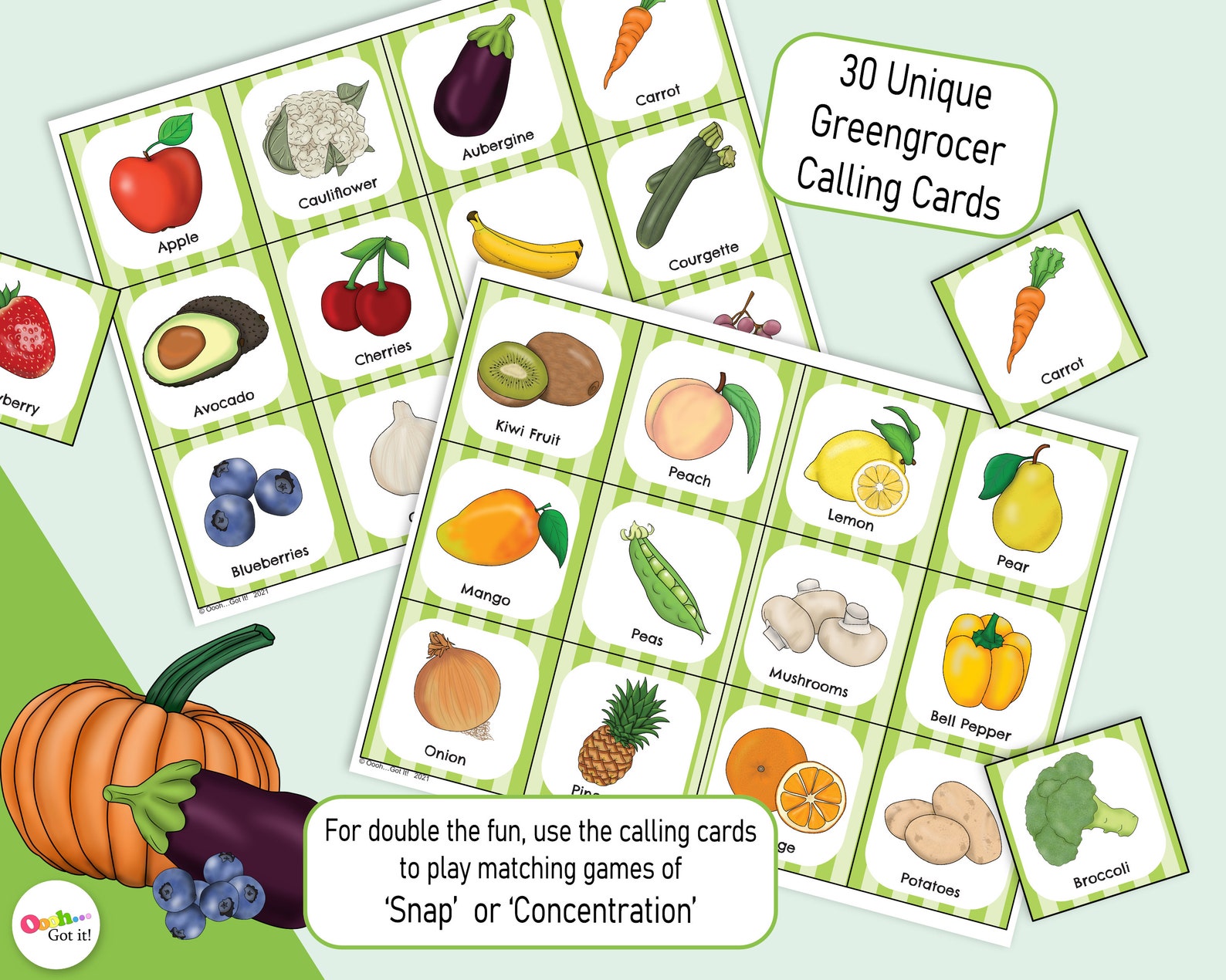 Fruit & Vegetable Bingo Cards, a Greengrocer, Farmers Market Printable ...