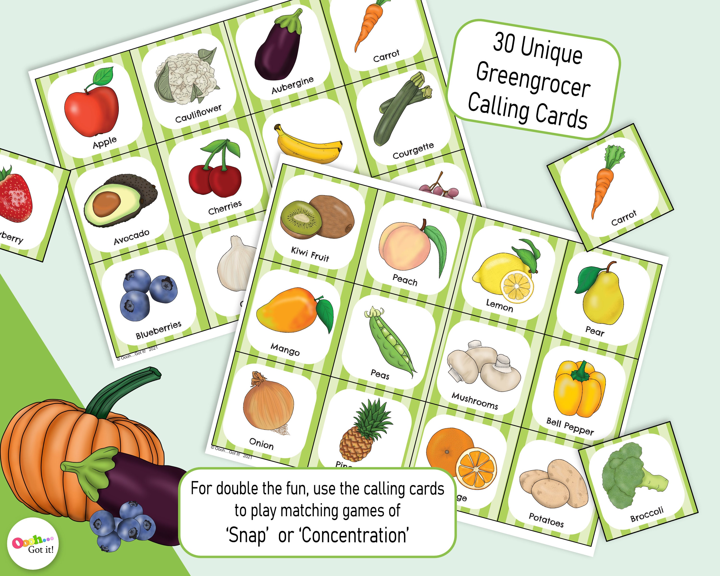 Fruit & Vegetable Bingo Cards, a Greengrocer, Farmers Market Printable ...