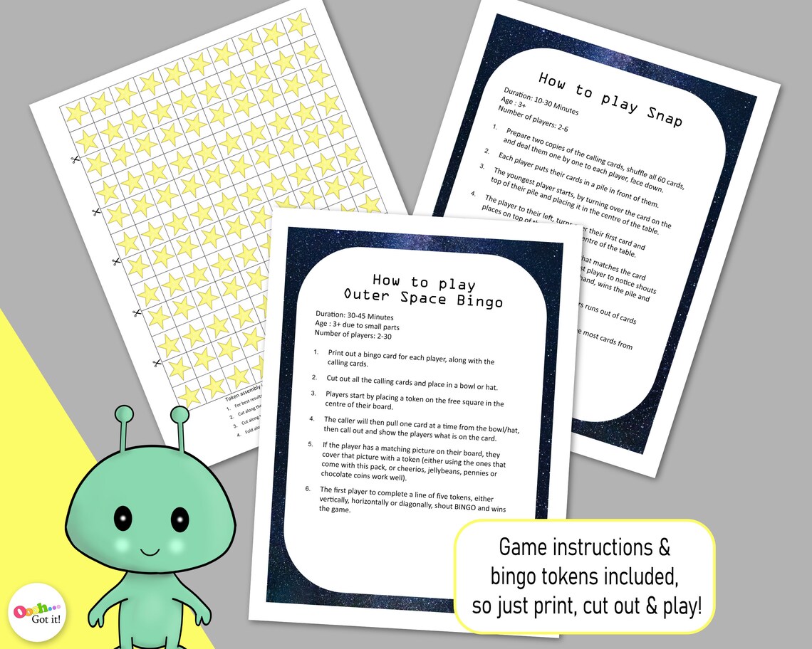 Space Bingo Cards, a Printable Alien Party Game, or Kids Solar System ...