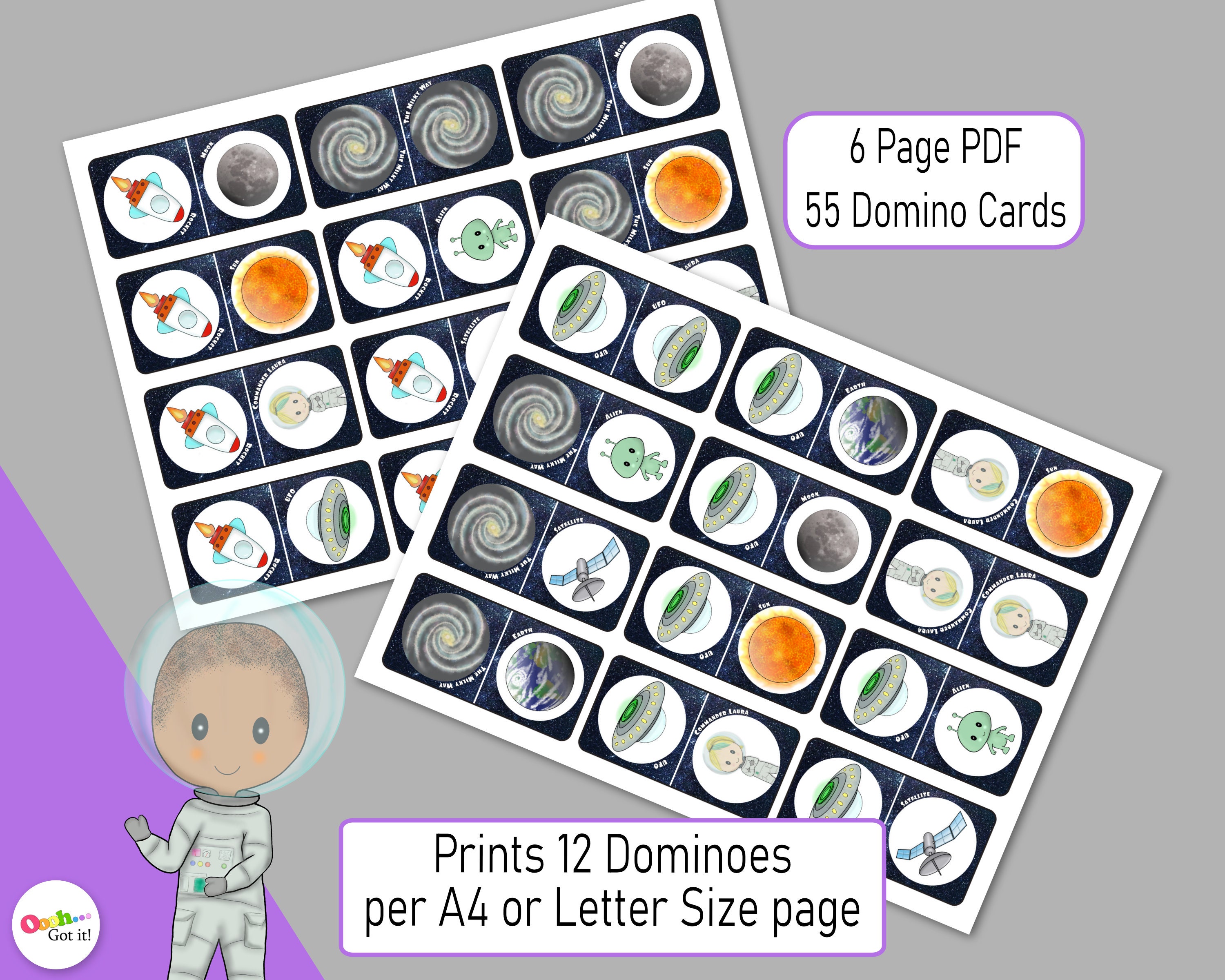 Outer Space Dominoes, a Printable Alien Kids Activity Game, for a Solar ...