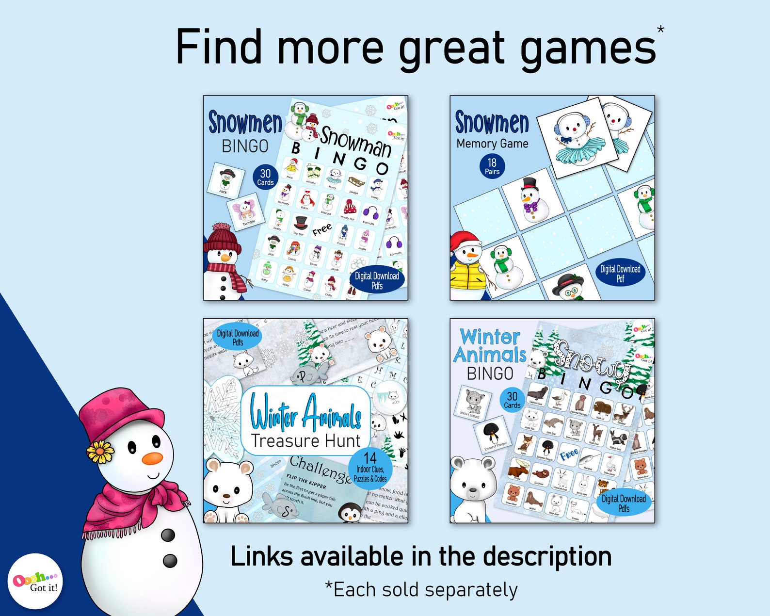 Snowmen Picture Scavenger Hunt, a Printable Hide & Seek Winter Game for ...