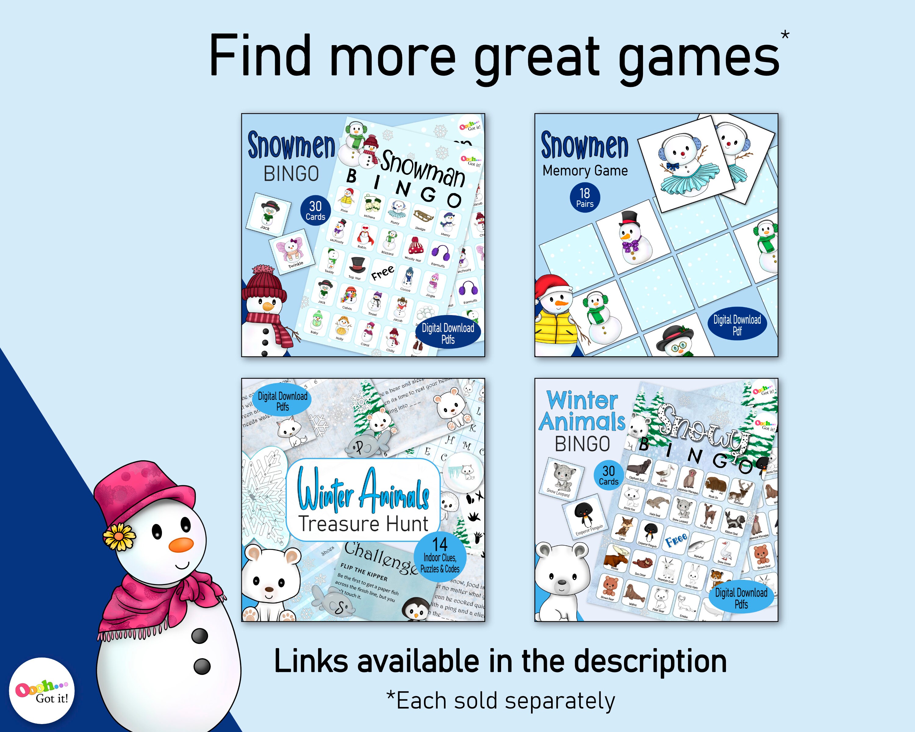 Snowmen Picture Scavenger Hunt, a Printable Hide & Seek Winter Game for ...