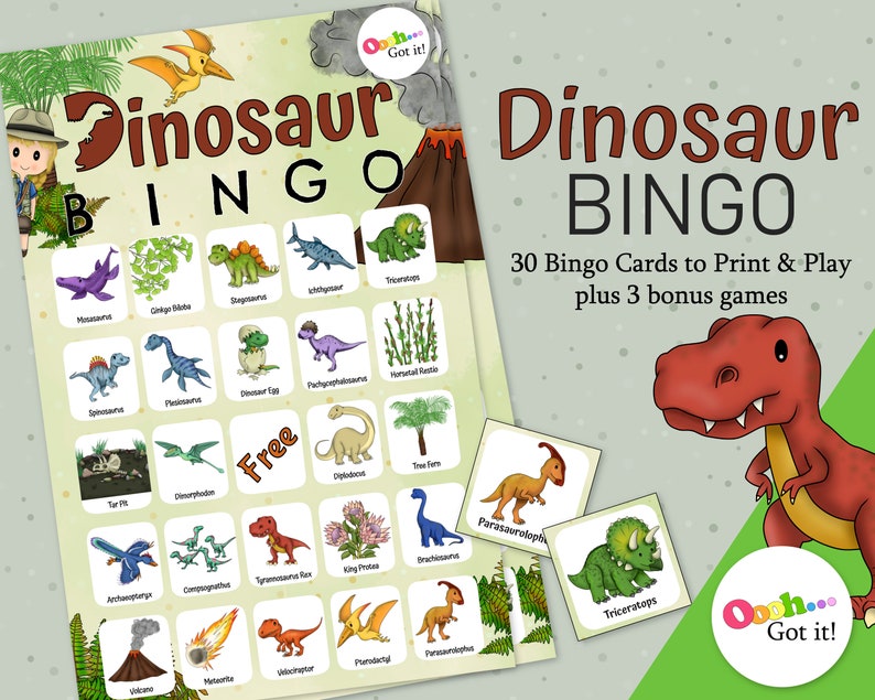Dinosaur Bingo Printable Jurassic 2nd Birthday Party Game a - Etsy