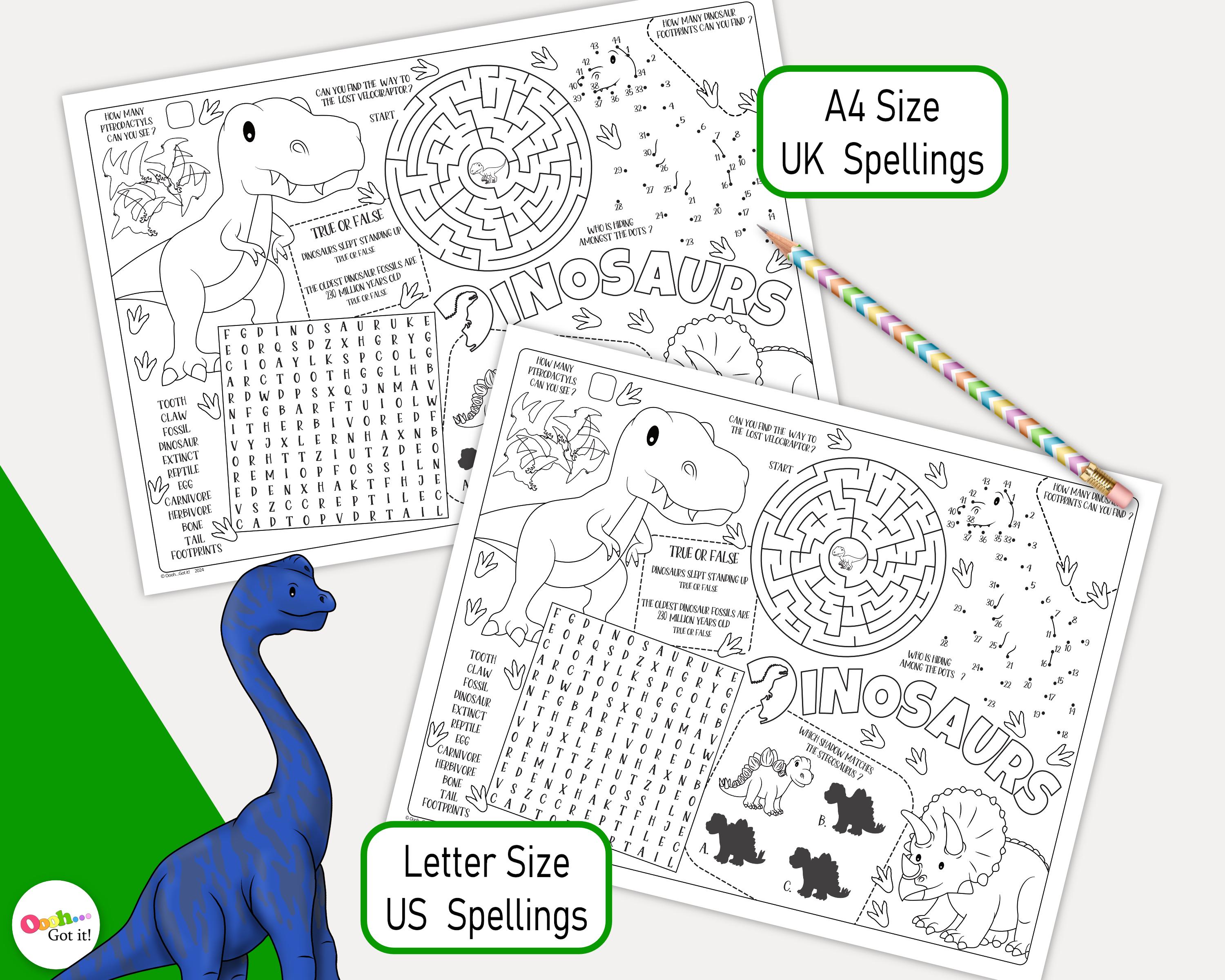 Dinosaur Placemat, a Printable Birthday Party Activity for Kids, T-rex ...