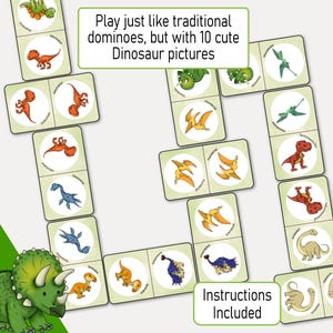 Dinosaur Dominoes, a Printable Kids Matching Game, for a Boys Birthday ...