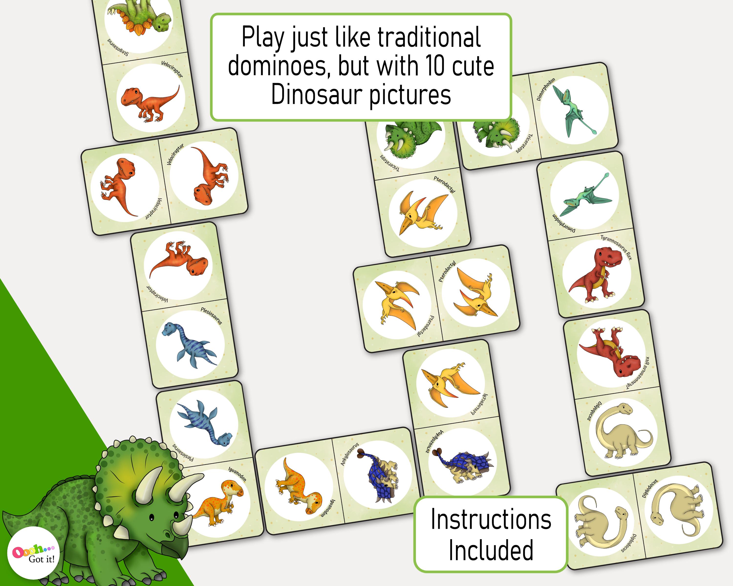 Dinosaur Dominoes, a Printable Kids Matching Game, for a Boys Birthday ...
