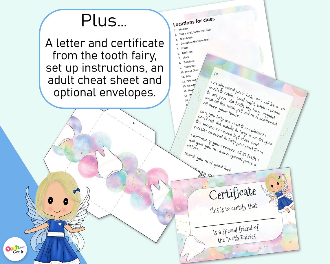 Tooth Fairy Game, a Printable Indoor Treasure Hunt for Kids, a Girls ...