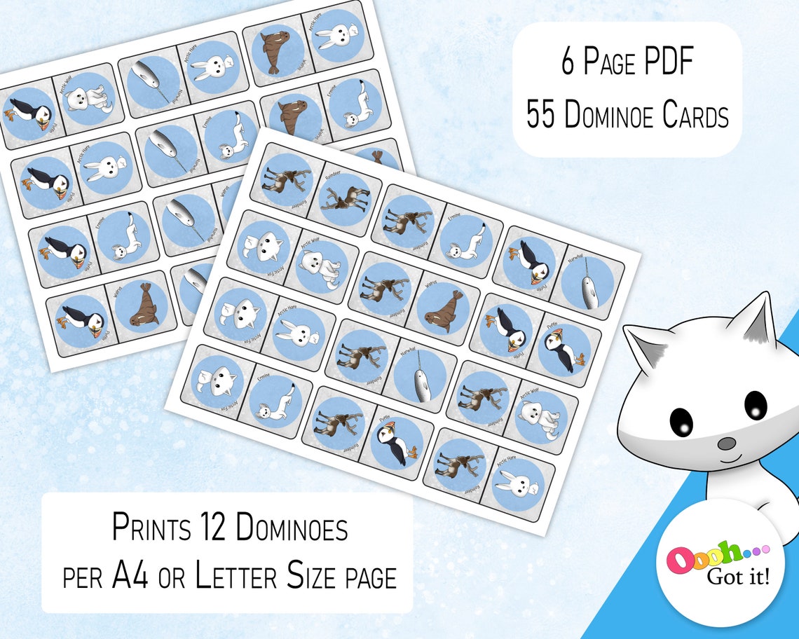 Arctic Animal Dominoes a Printable Kids Picture Game a | Etsy