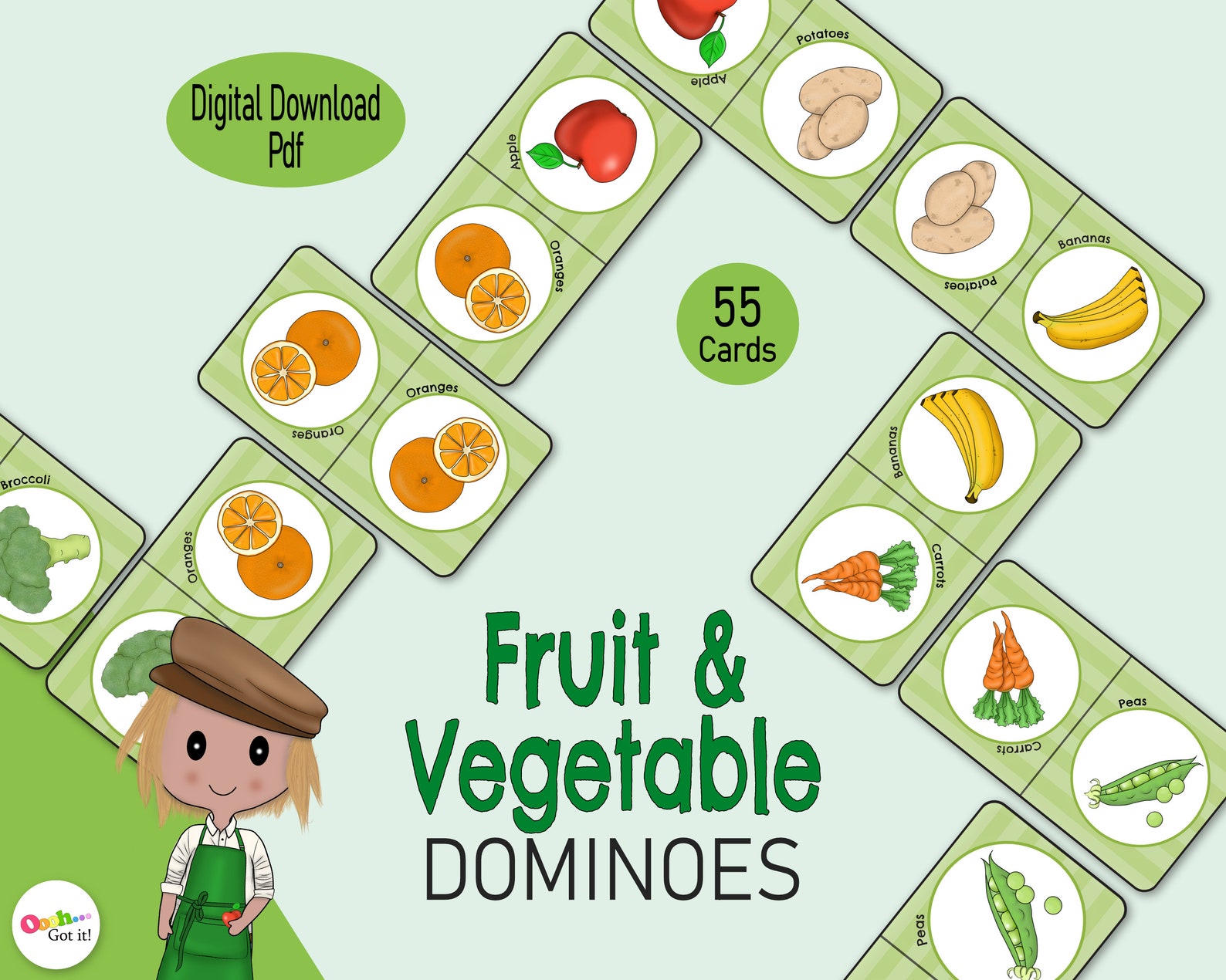 Fruit & Vegetable Dominoes, a Printable Healthy Eating, Greengrocer or ...