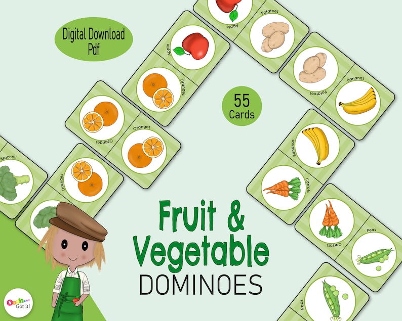 Fruit & Vegetable Dominoes, a Printable Healthy Eating, Greengrocer or ...