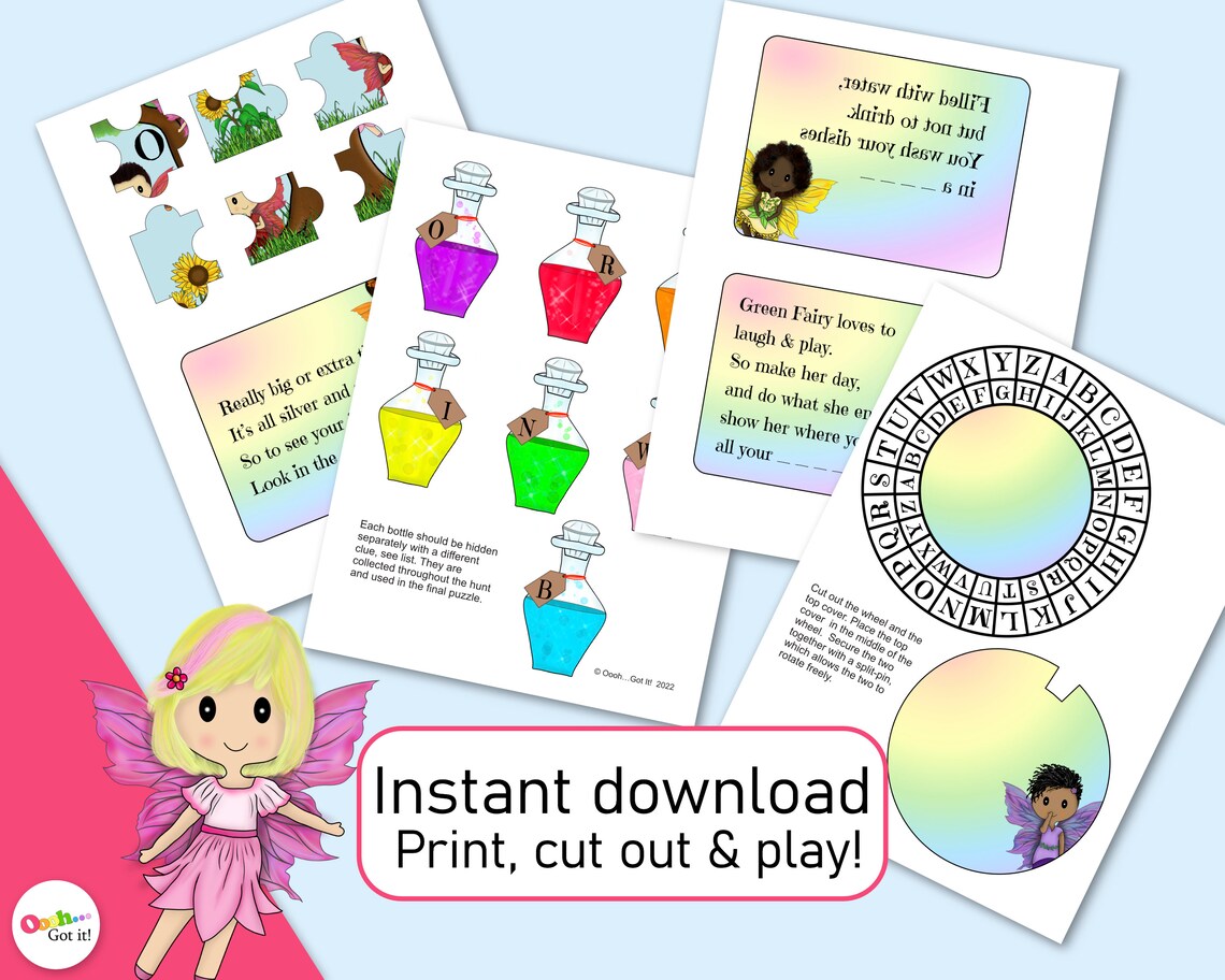 Fairy Treasure Hunt, a Printable, Indoor, Scavenger Hunt With Puzzles ...
