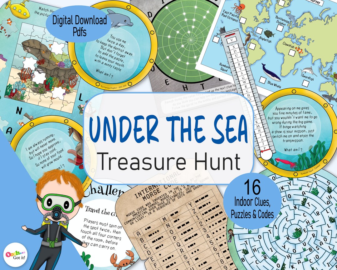 Under the Sea Treasure Hunt, a Printable, Indoor, Scavenger Hunt, a ...