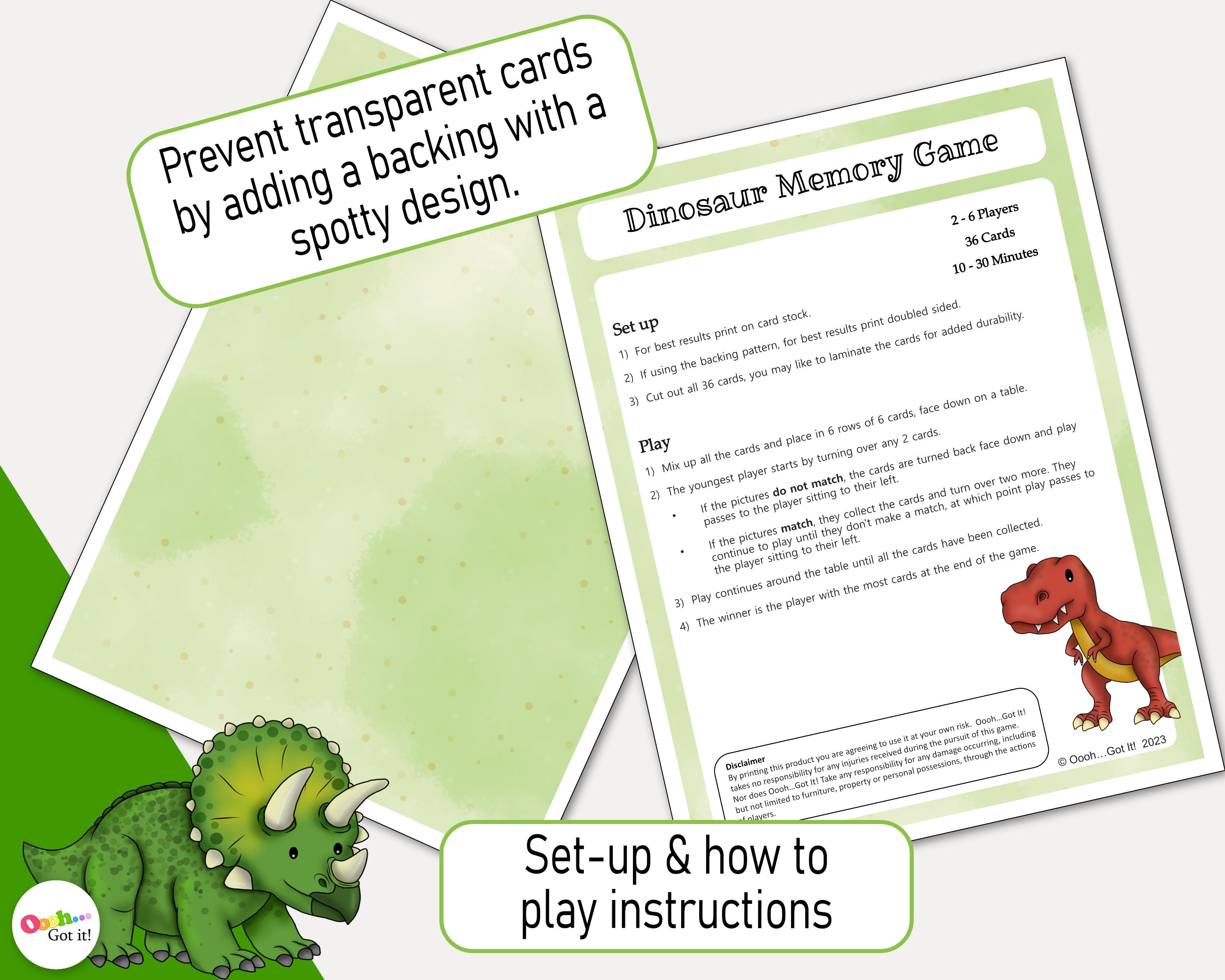 Dinosaur Memory Card Game, a Printable Jurassic Picture Matching Game ...