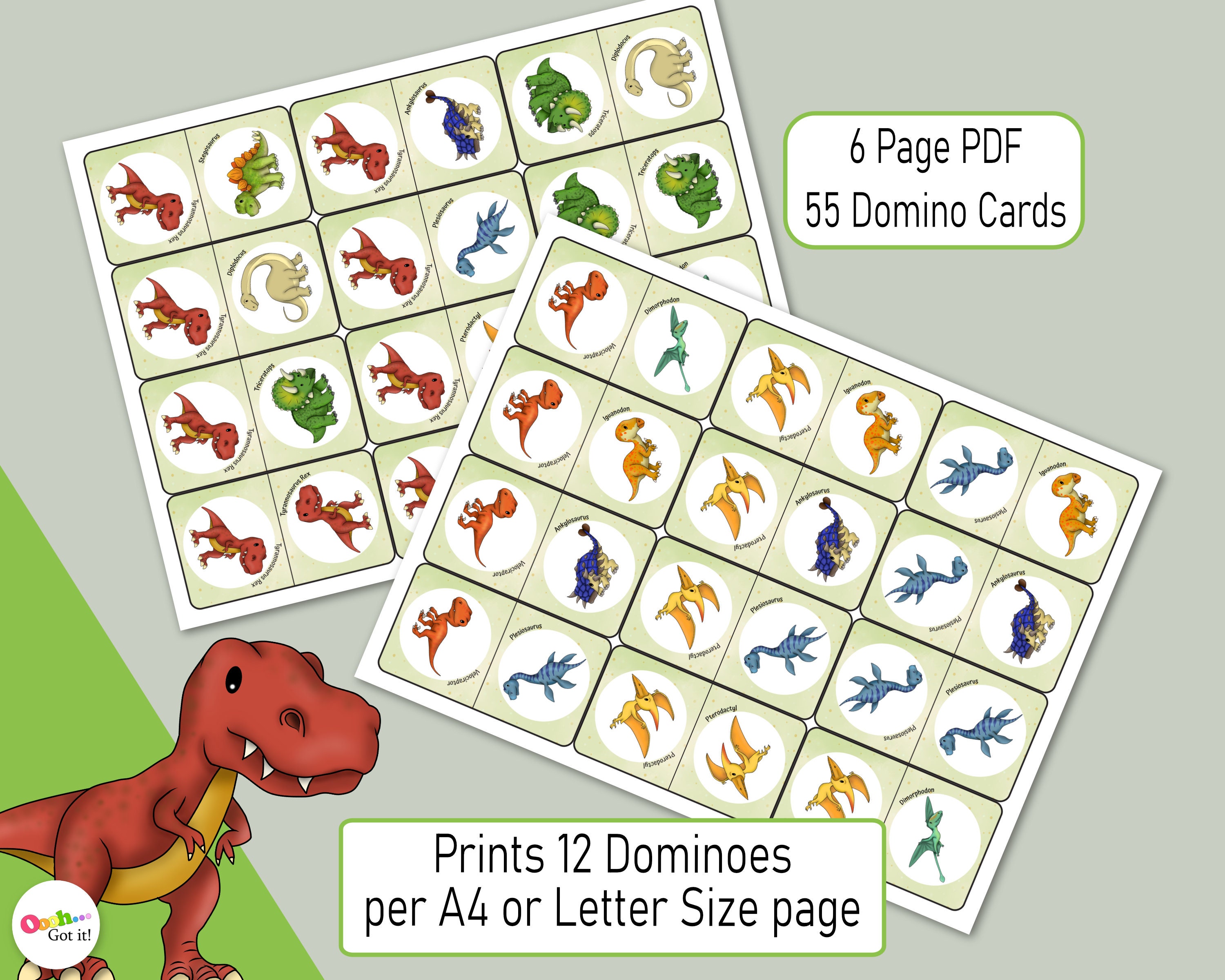 Dinosaur Dominoes, a Printable Kids Matching Game, for a Boys Birthday ...