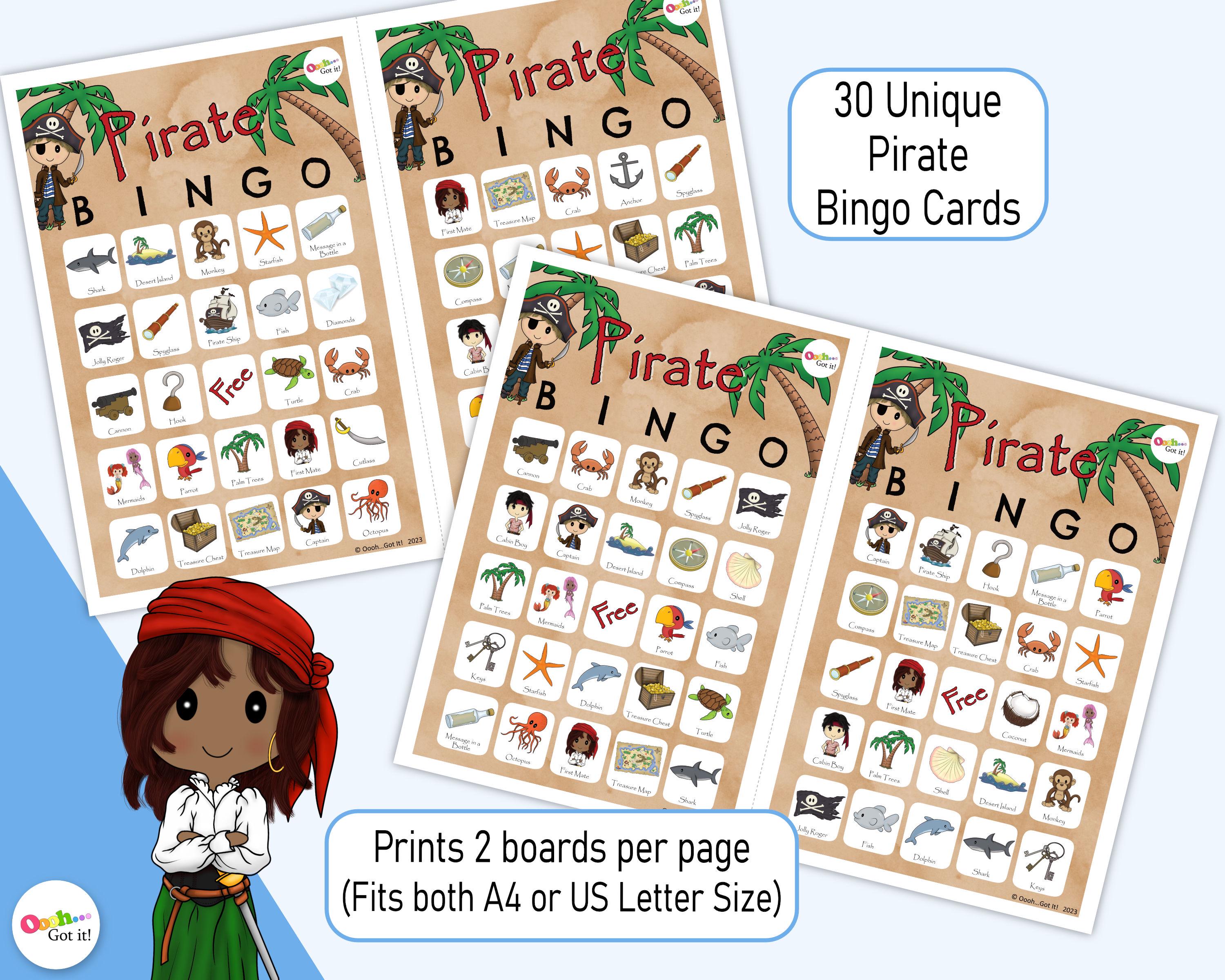 Pirate Bingo Game, a Printable Kids Activity, for a Pirate Birthday ...