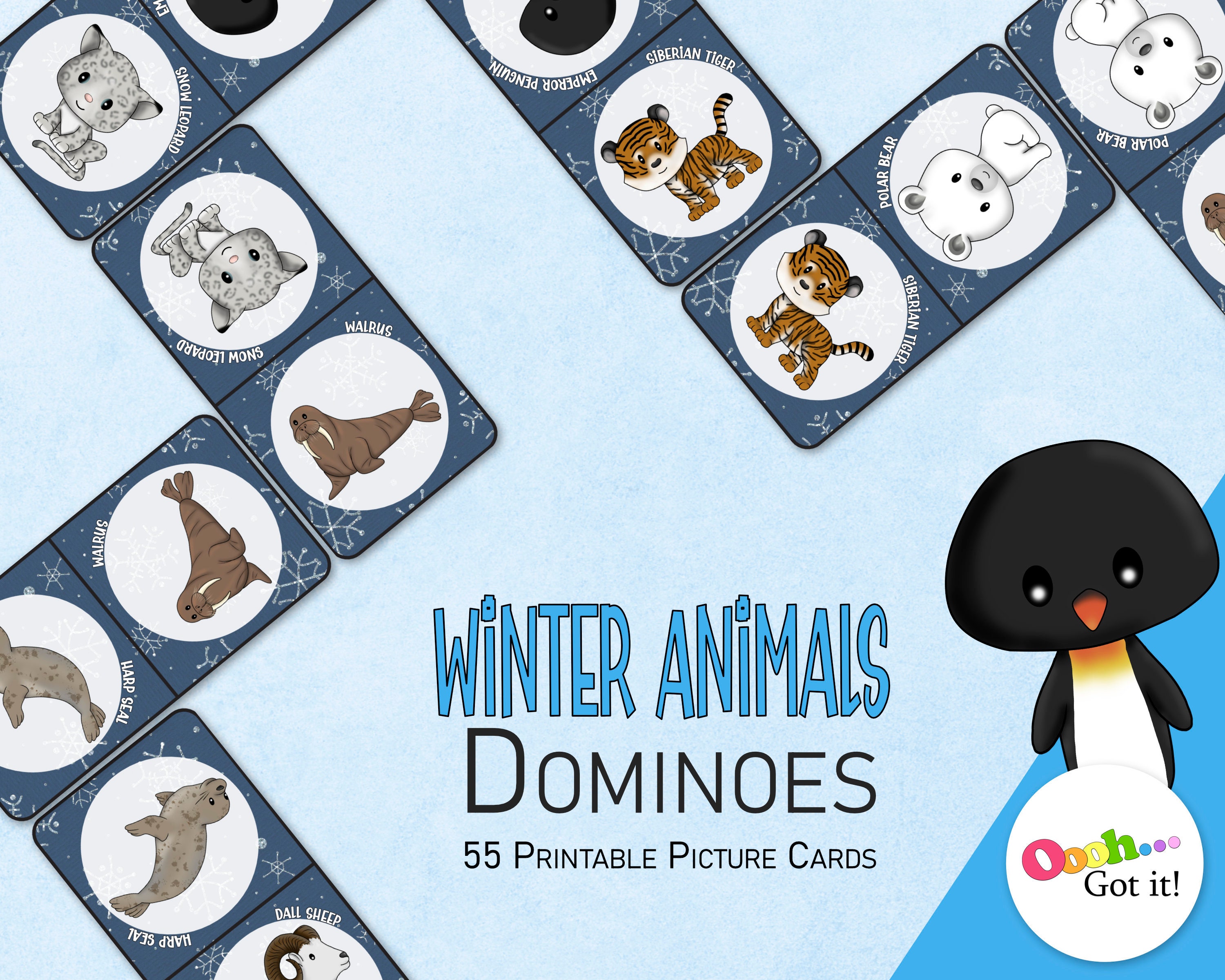 Winter Animal Dominoes a Printable Snowy Day Polar Bear Kids - Etsy UK