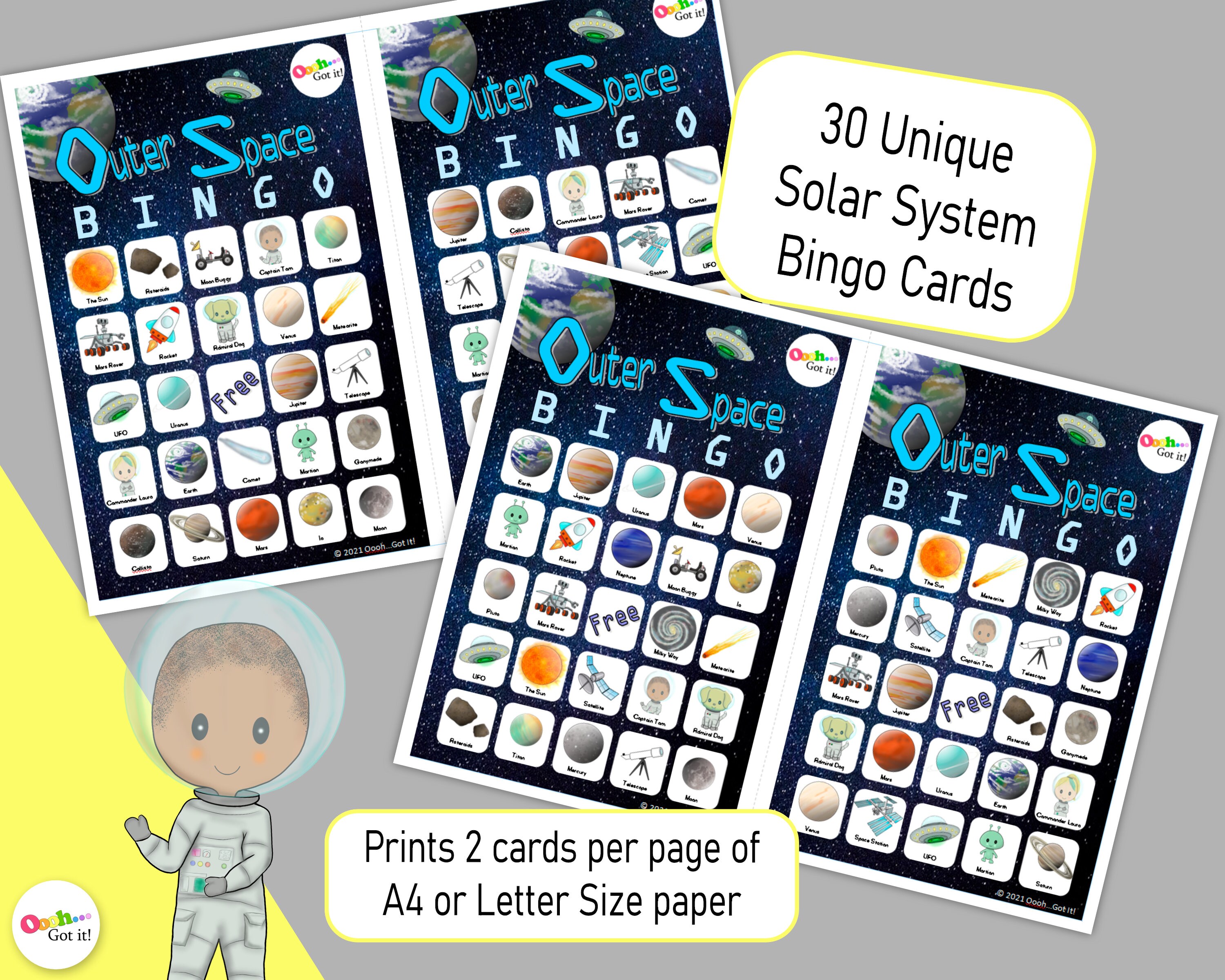 Space Bingo Cards a Printable Alien Party Game or Kids Solar - Etsy UK